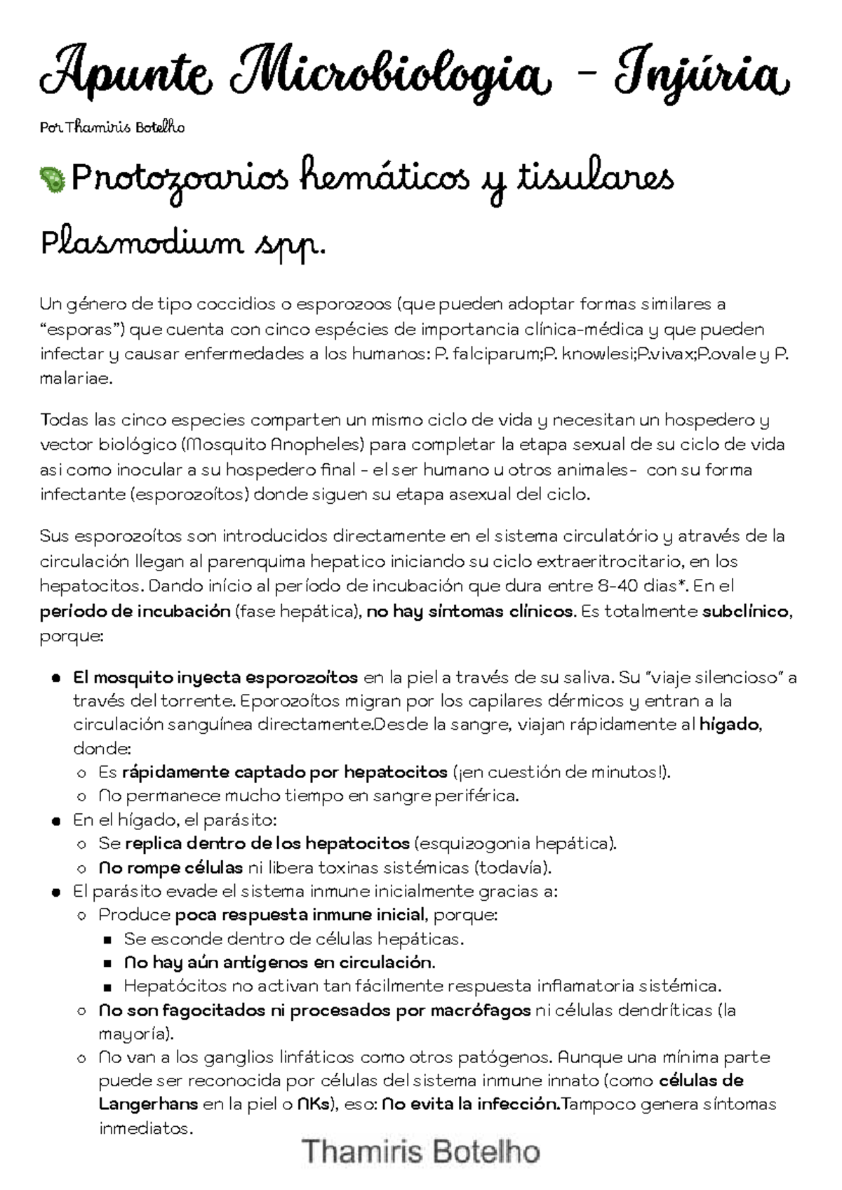 Apunte de Microbiología: Protozoarios Hemáticos y Tisulares - 3er Año ...