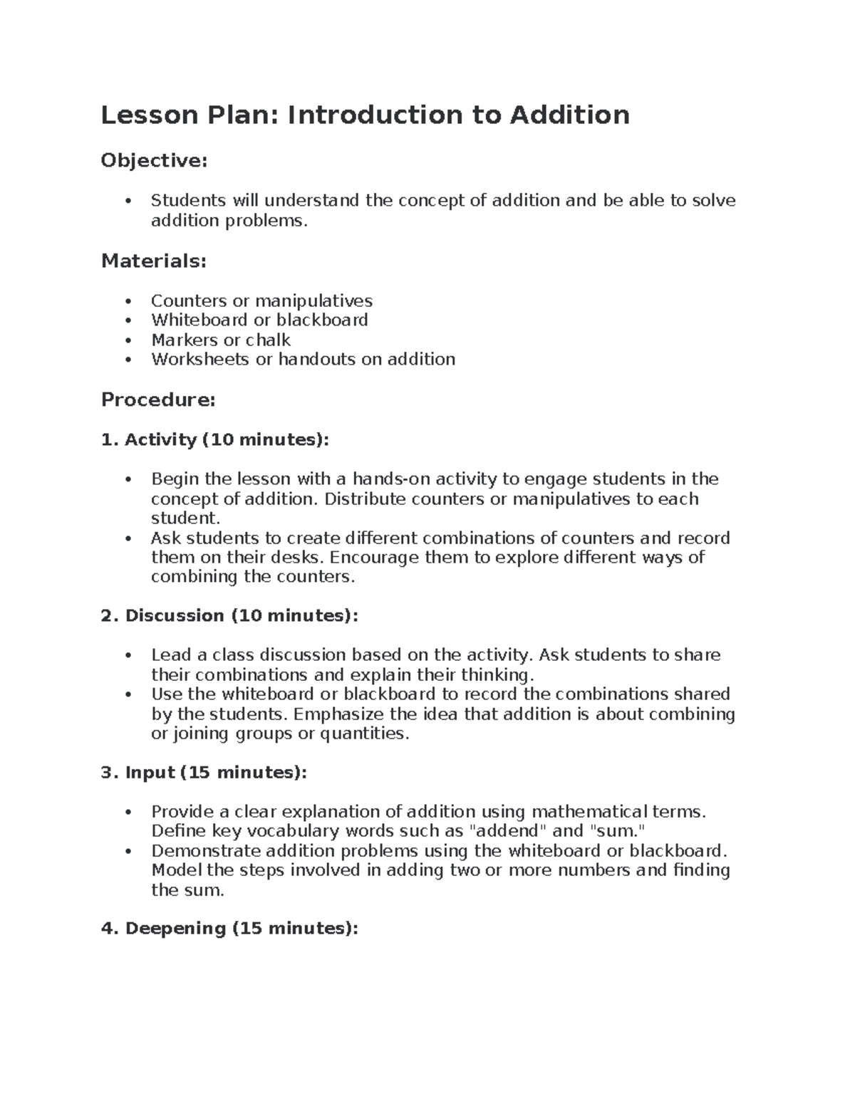 Lesson Plan: Introduction to Addition & Shapes (Adidas AND FIVE Es ...