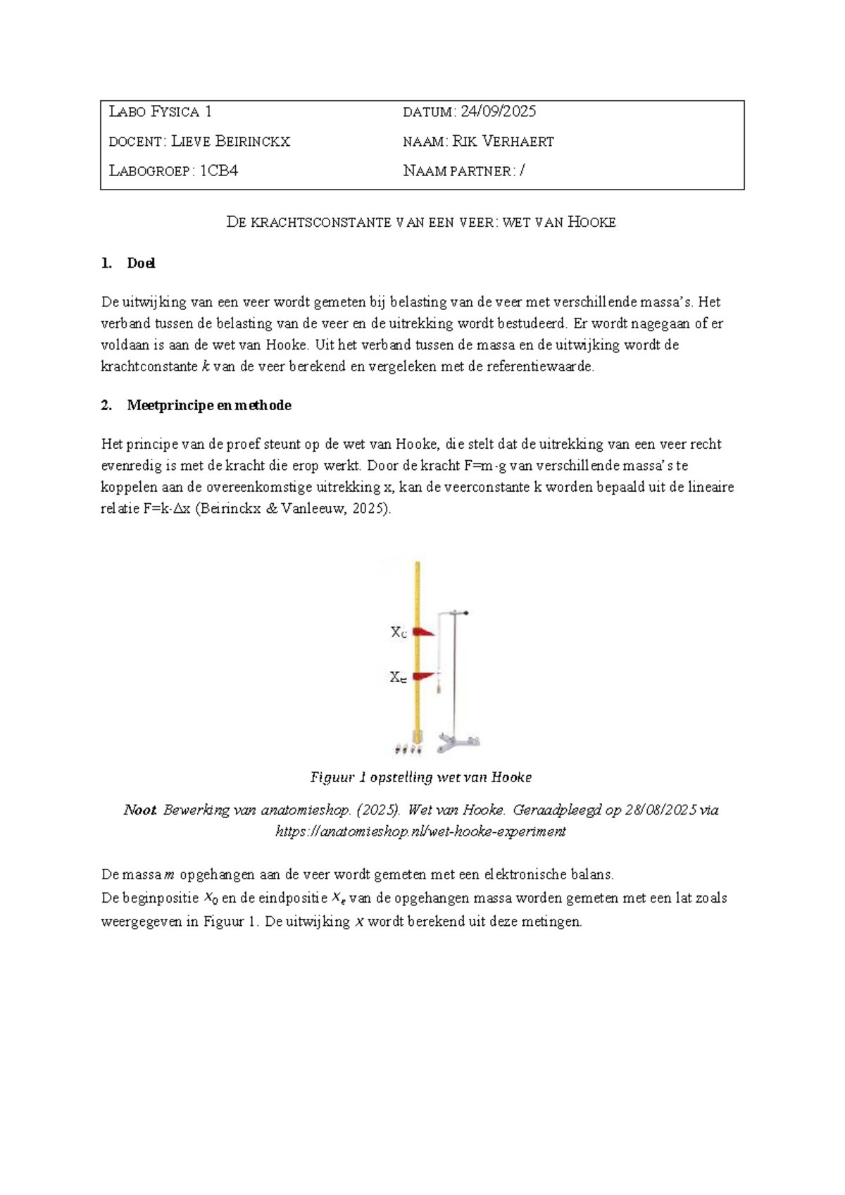 Modelverslag Labo Fysica 1: De Krachtconstante van een Veer en de Wet ...