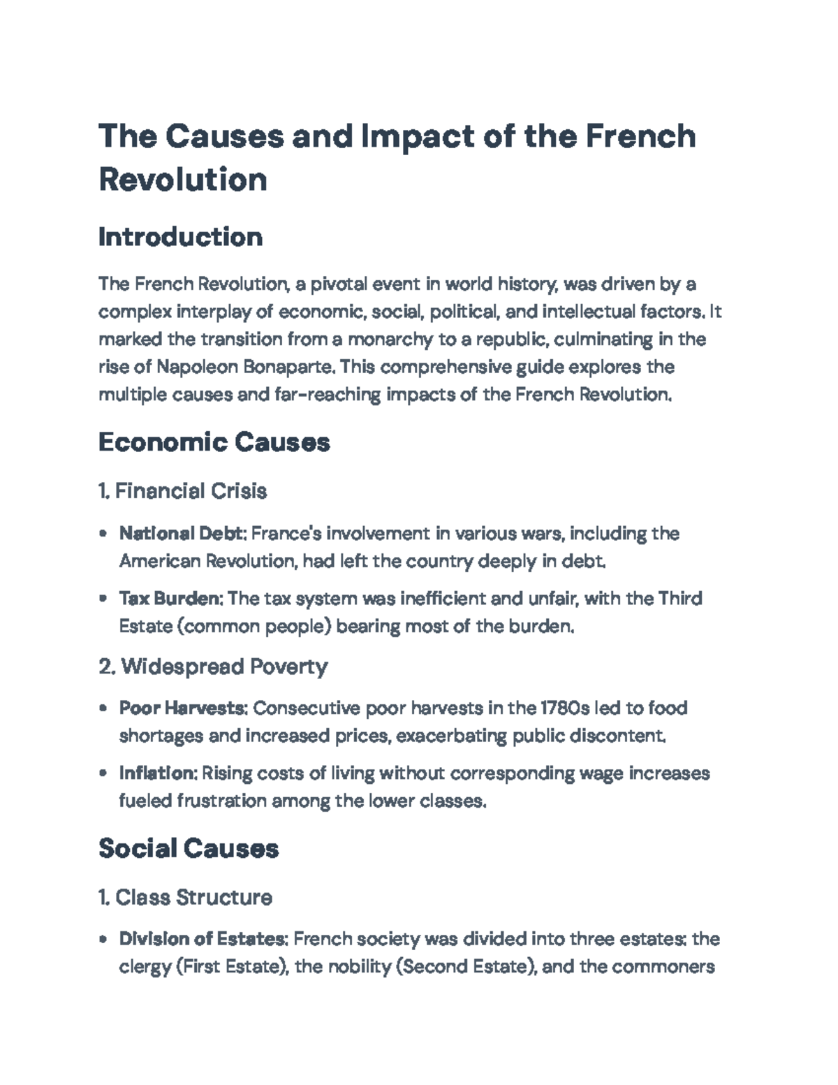 Causes and Impacts of the French Revolution: A Comprehensive Overview ...