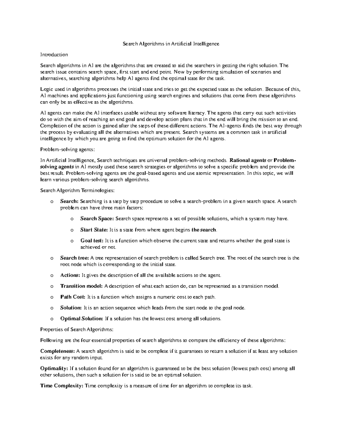 Search Algorithms in AI: An In-Depth Overview (AI 101) - Studocu