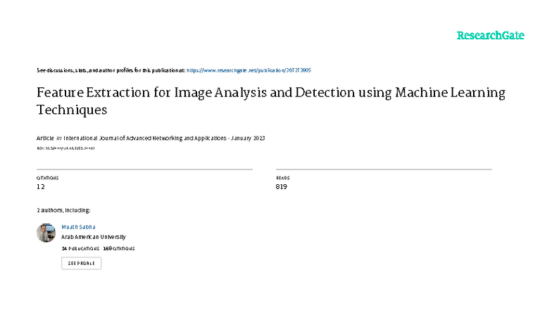 Feature Extraction Techniques for Image Analysis in ML (ENG 101) - Studocu