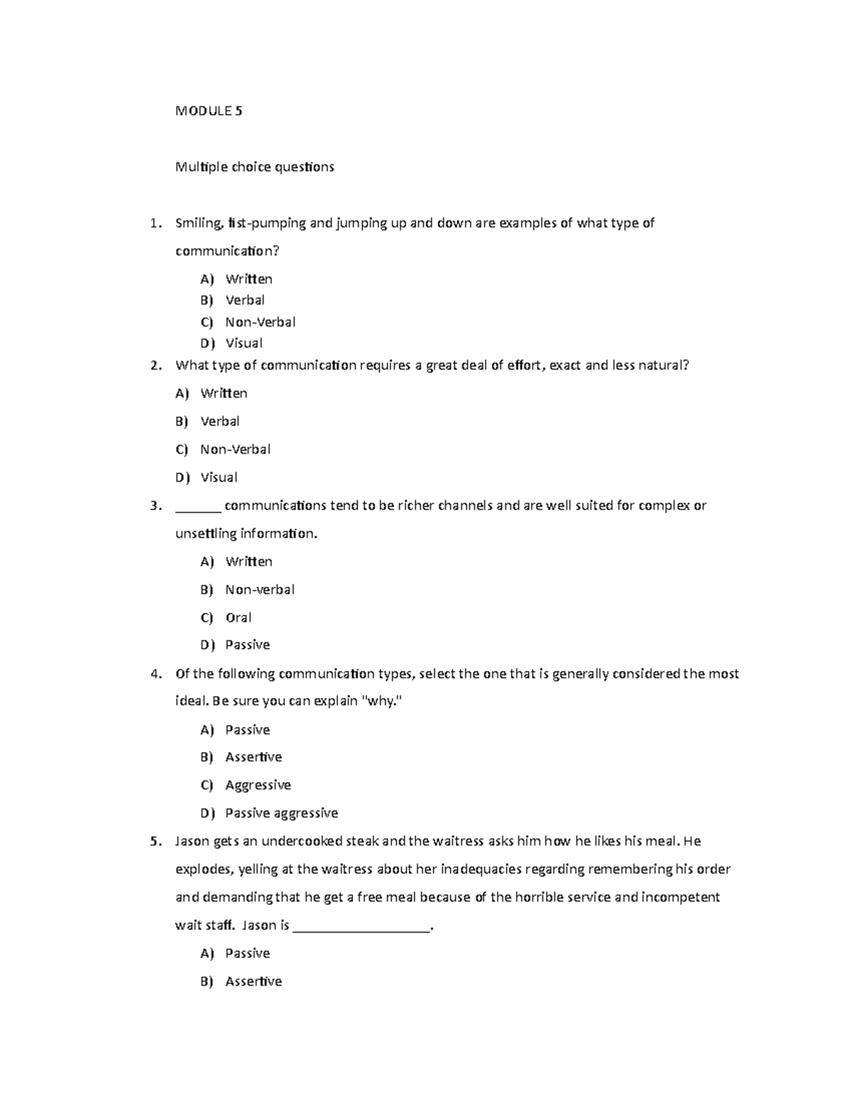 D072 Study Questions for Modules 5-9 on Communication & Leadership ...