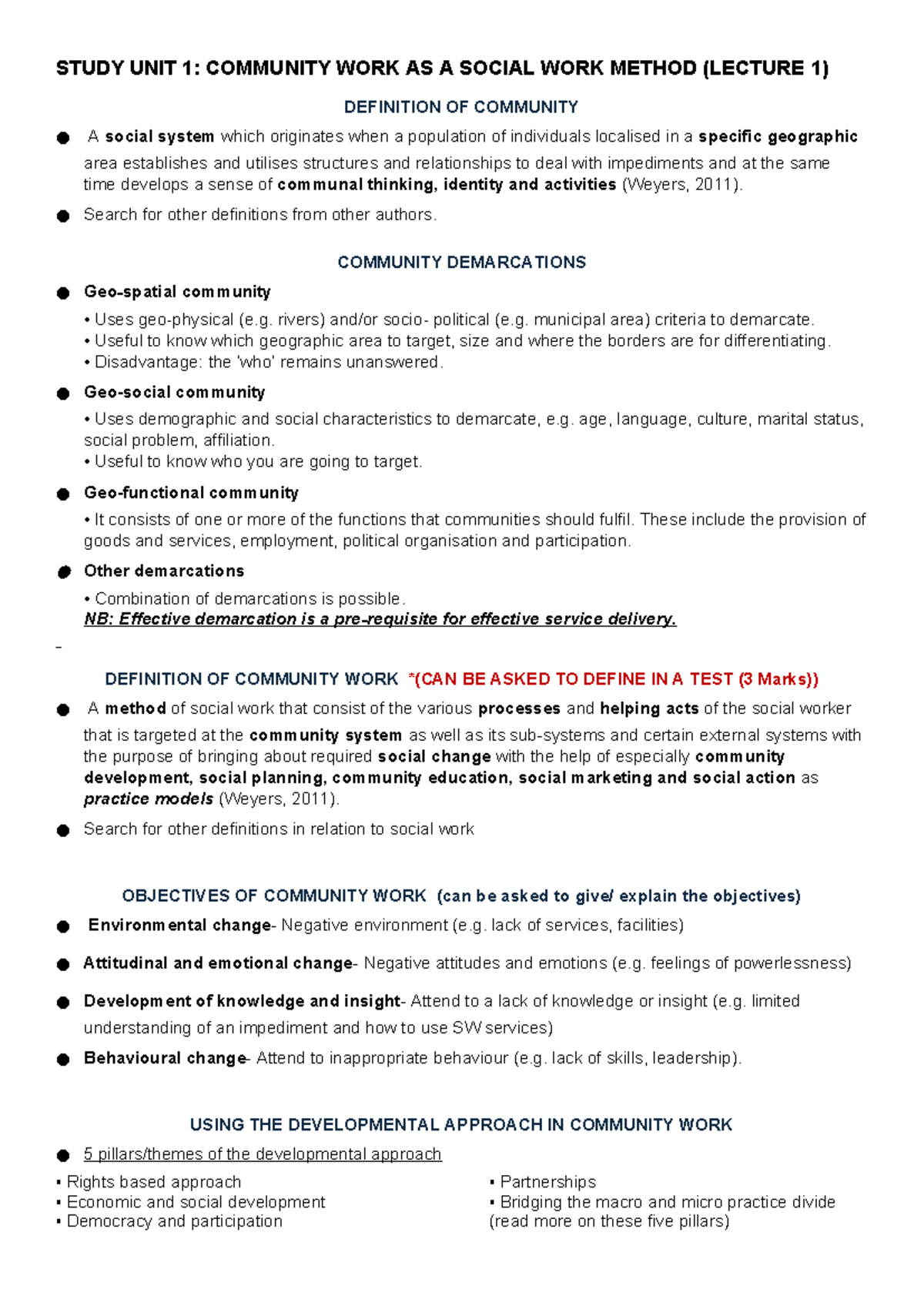 Study Unit 1-6-1: Community Work as a Social Work Method (Lecture ...