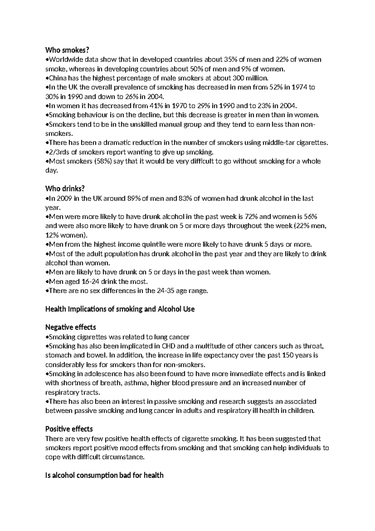 Health Unit 3: Smoking and Alcohol Consumption Effects & Implications ...