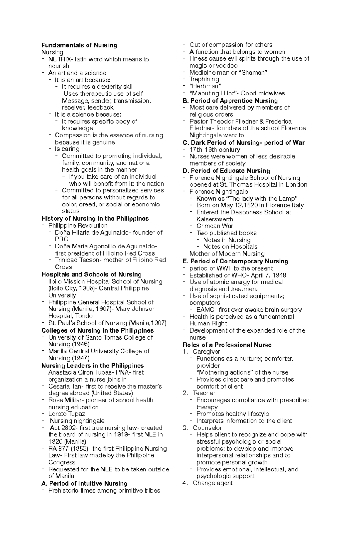 NUR 101: Fundamentals of Nursing - Comprehensive Study Notes - Studocu