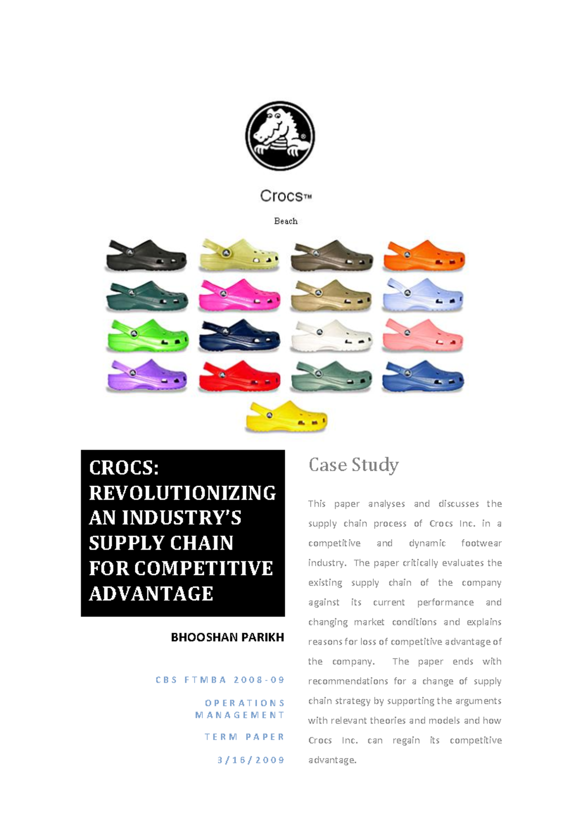 CBS FT MBA 2008-09: Operations Management - Crocs Case Study Analysis ...