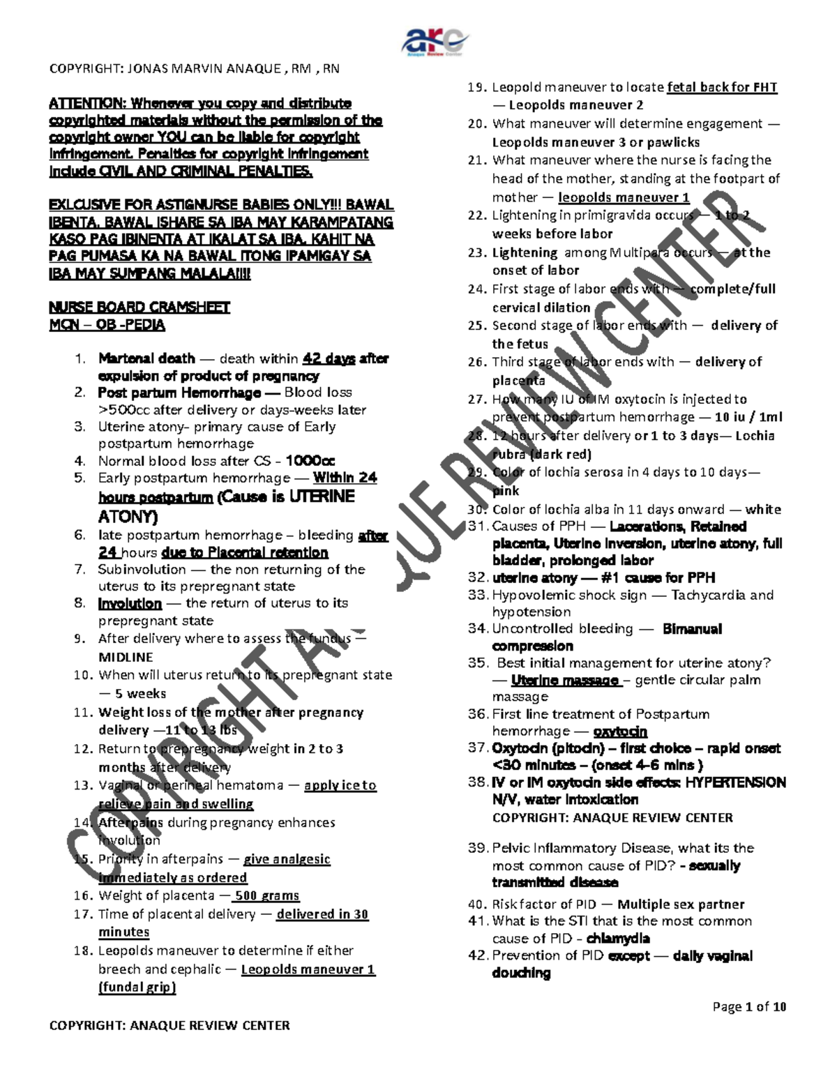 Nursing Review Notes: MCN 3 OB 1 - Postpartum Care & Complications ...