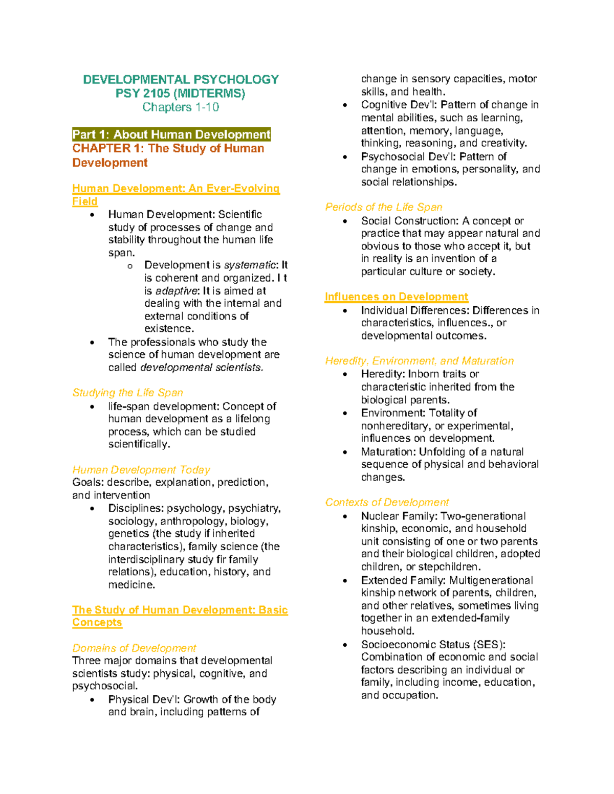 PSY 2105 Midterm: Comprehensive Developmental Psychology Notes - Studocu