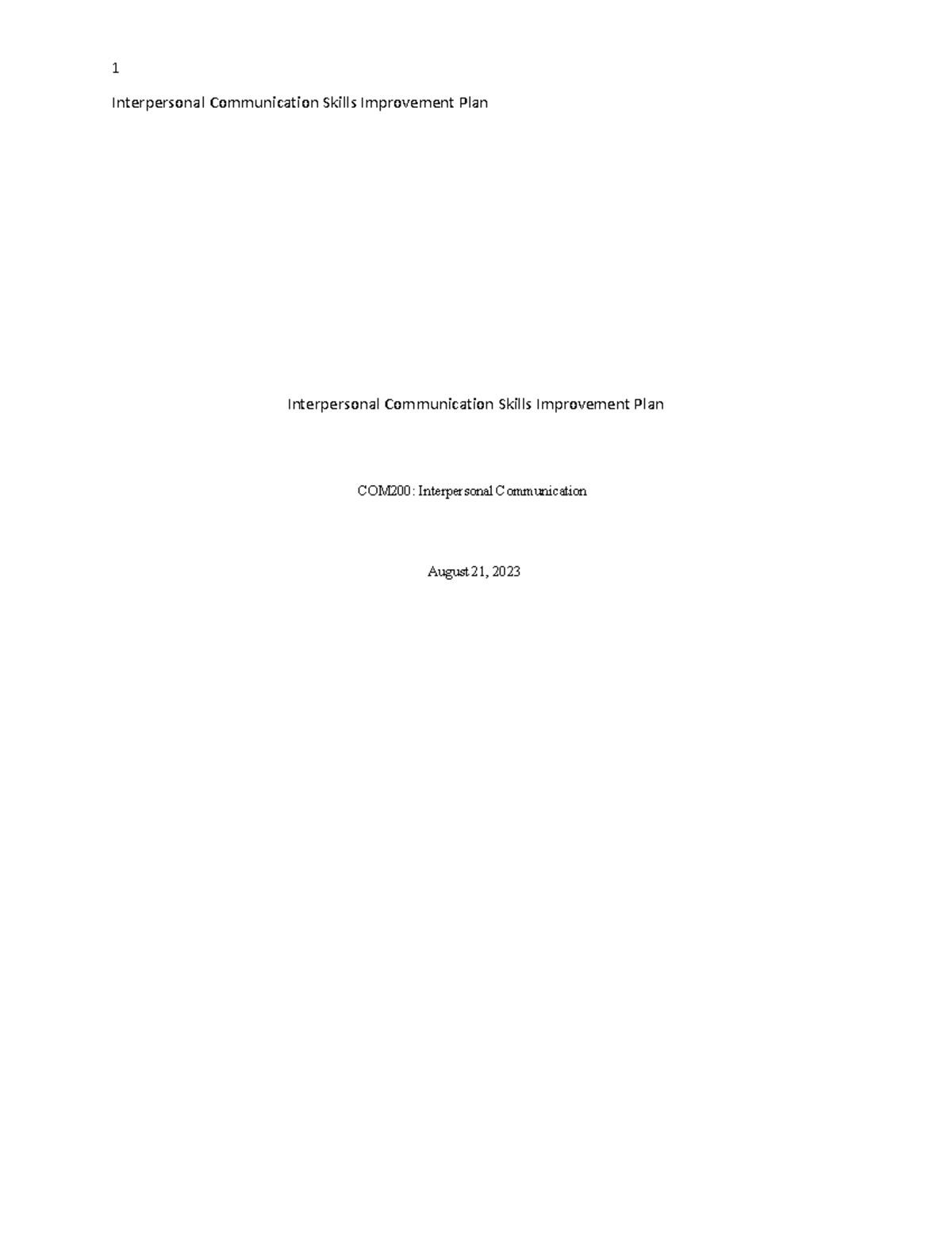 COM200 Week 1 Interpersonal Communication Skills Improvement Plan - Studocu