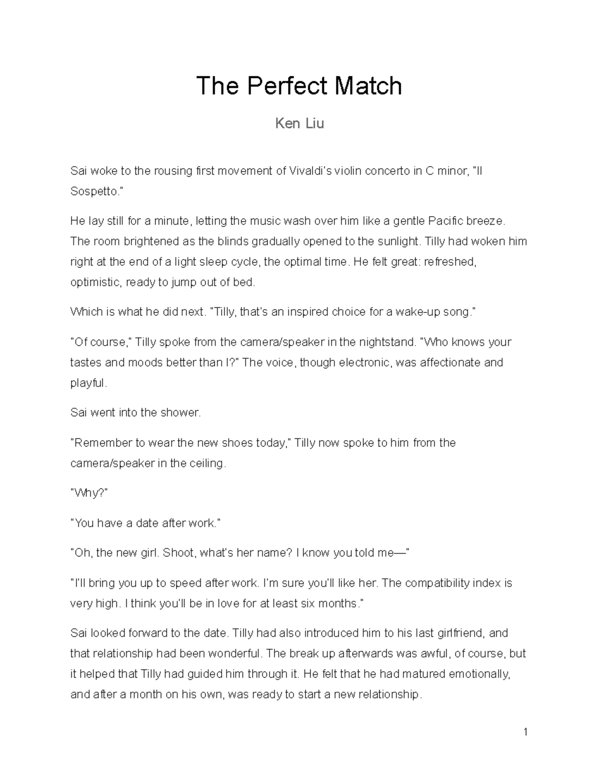 3 - The Perfect Match (Short Story Analysis) by Ken Liu - Studocu