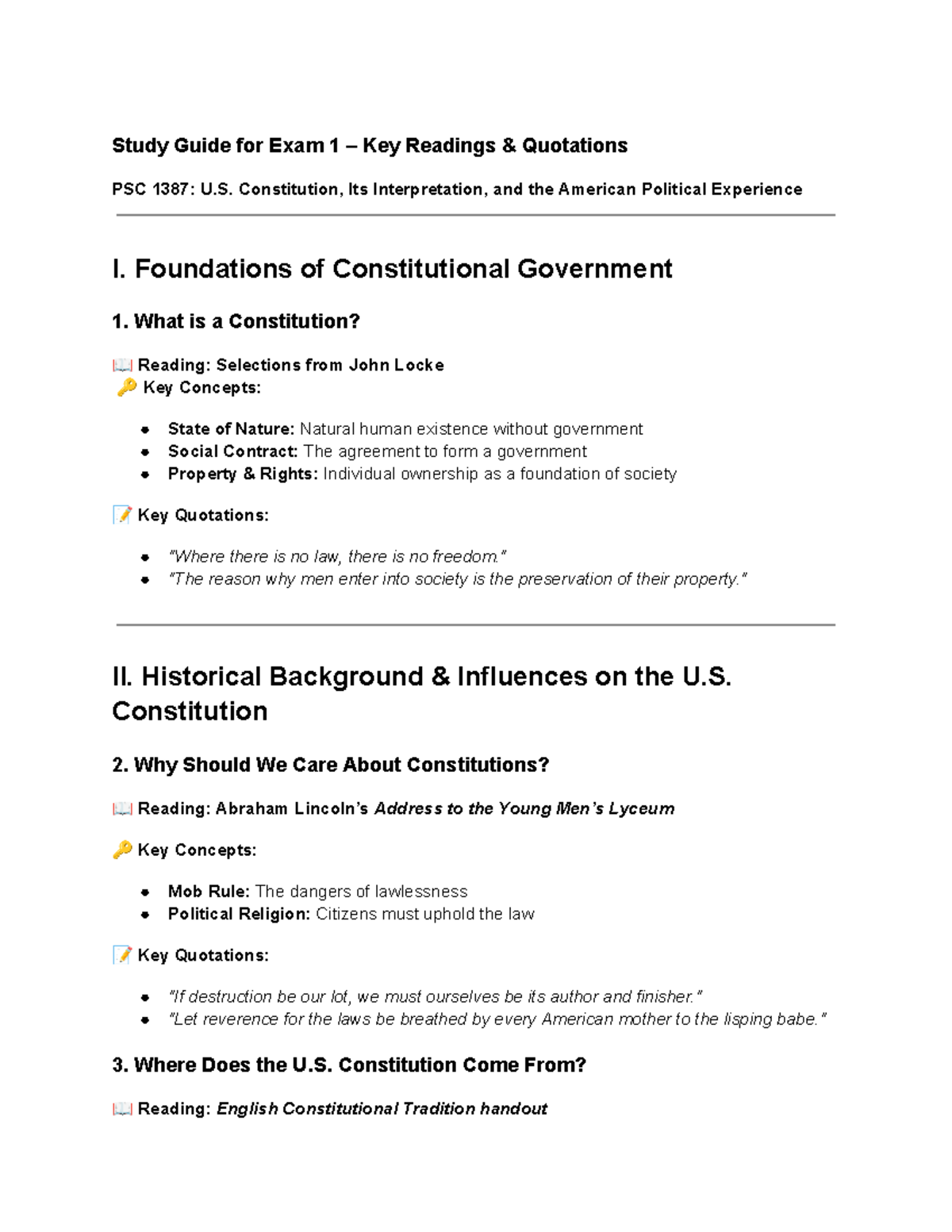 Untitled document - Outline of what to study for exam 1 - Study Guide ...