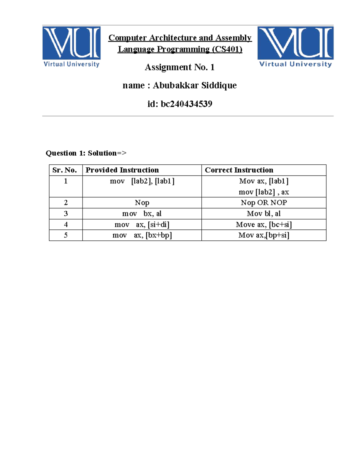 CS401 Assignment 1: Computer Architecture & Assembly Solutions - Studocu