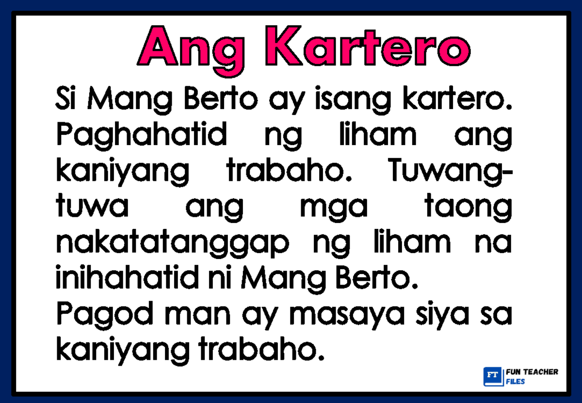 Filipino Reading Material 1 - Si Mang Berto ay isang kartero ...