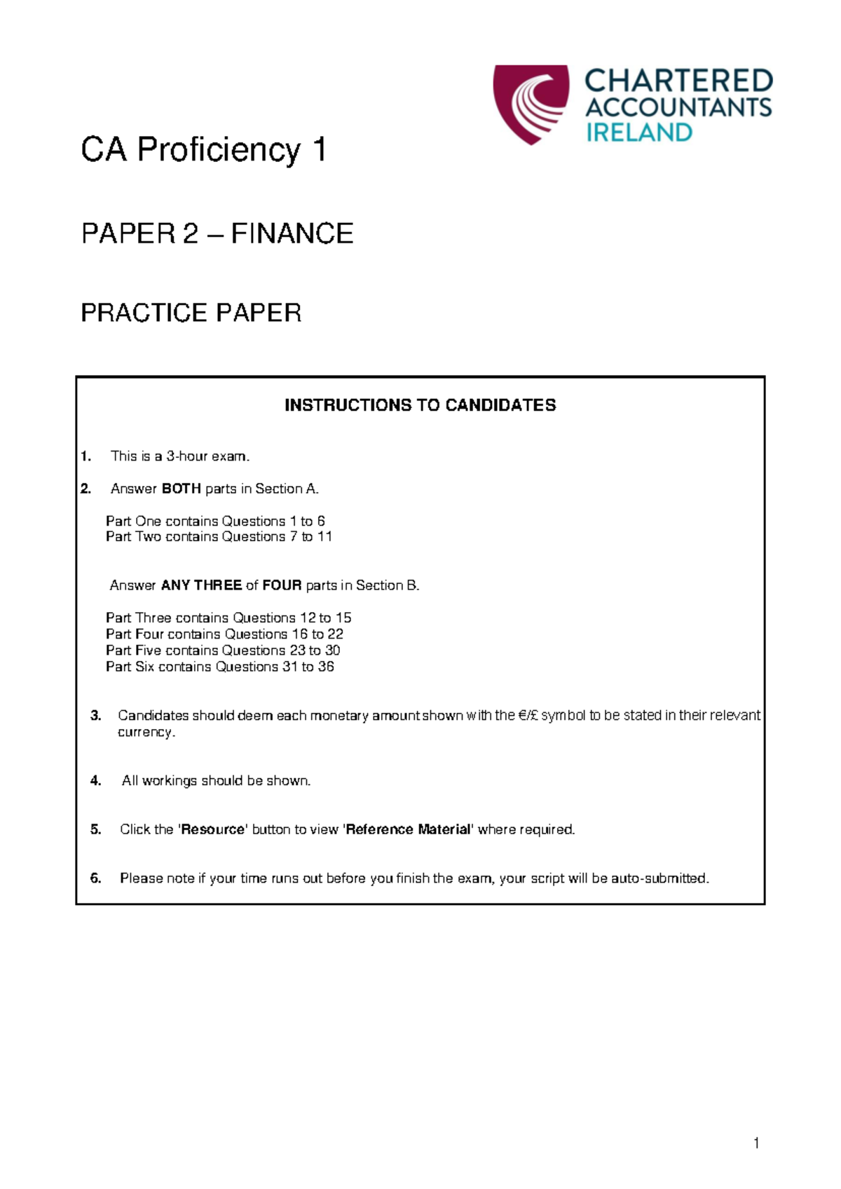 CA Proficiency 1 - Finance Practice Paper Solutions 2023 - Studocu
