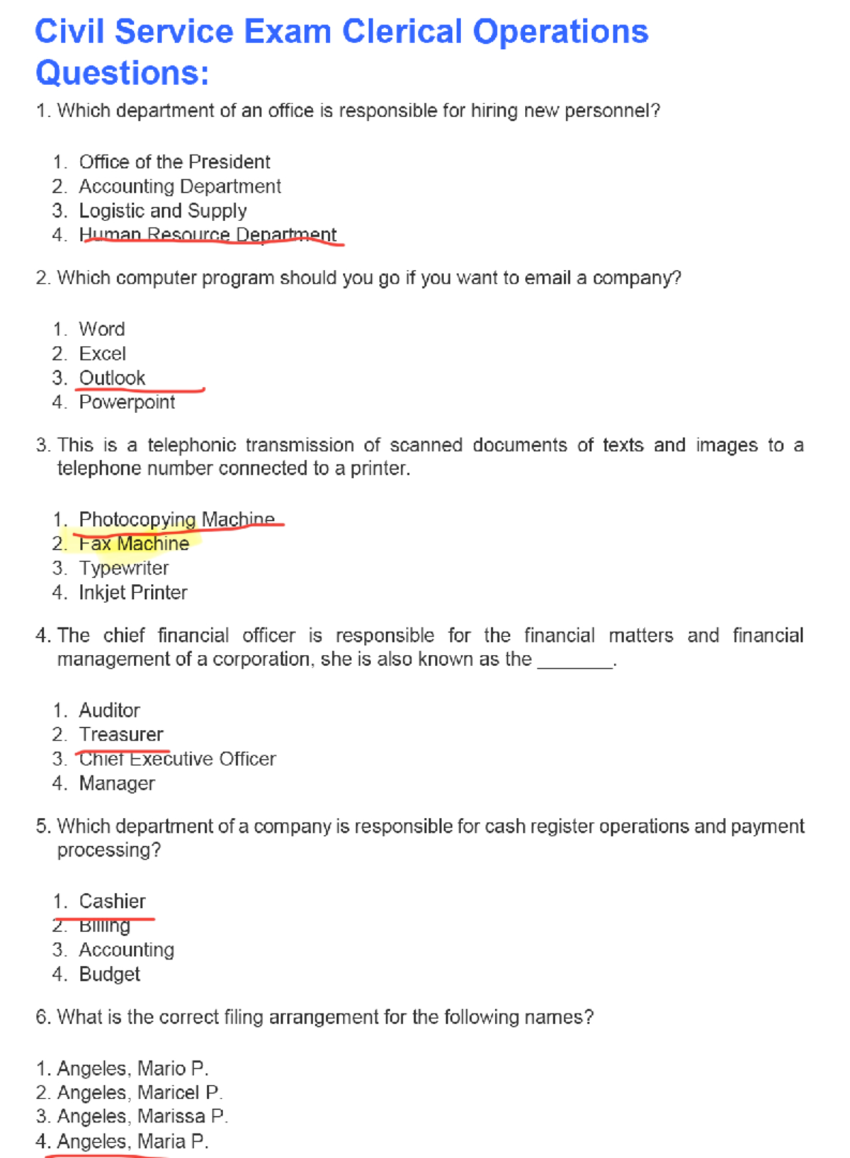 1. Civil Service Exam Clerical Operations - Which department of an ...