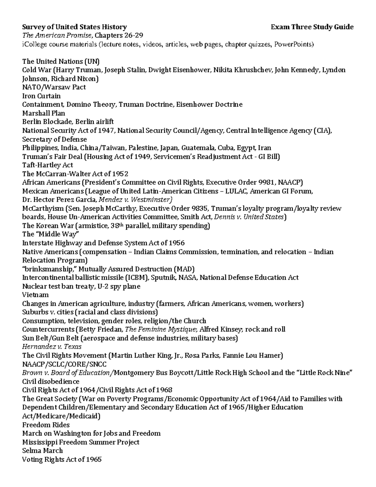 US History Exam III Study Guide: The American Promise, Ch. 26-29 - Studocu