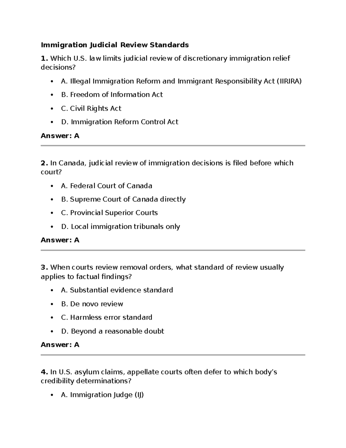 Immigration Judicial Review Standards: Key Concepts & Q&A - Studocu