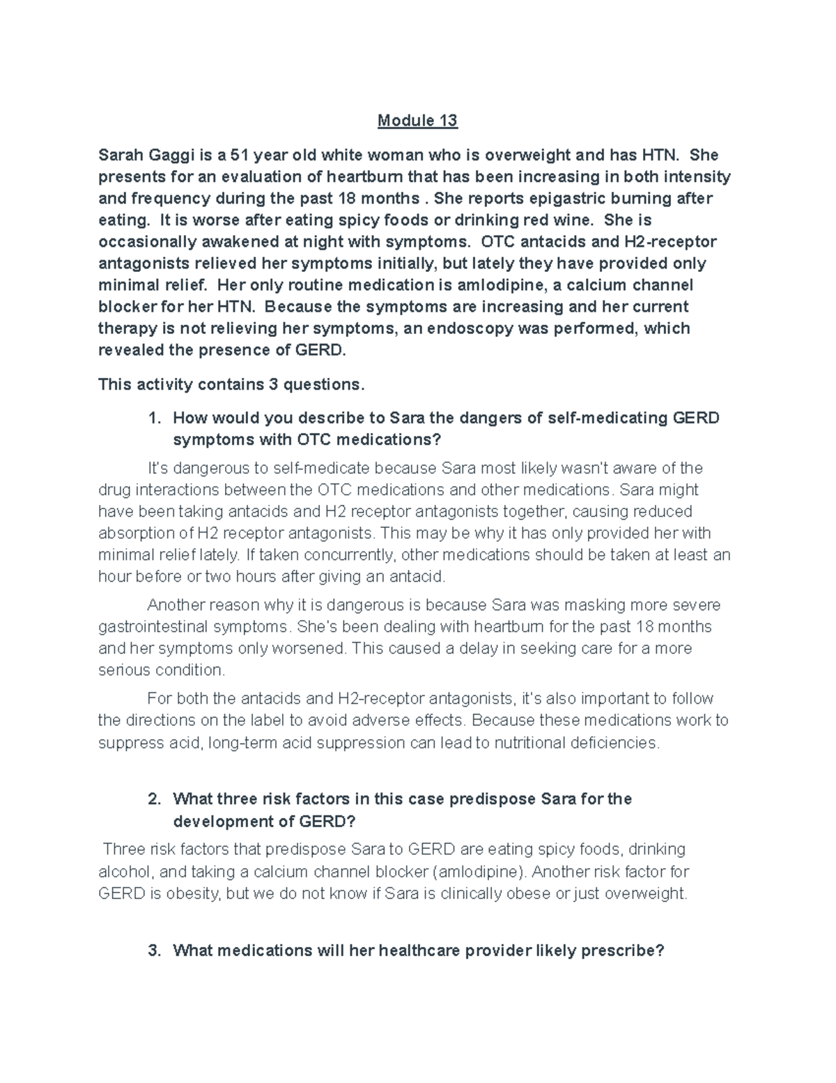 Pharmacology Module 13 Case Study: GERD Management Challenges - Studocu