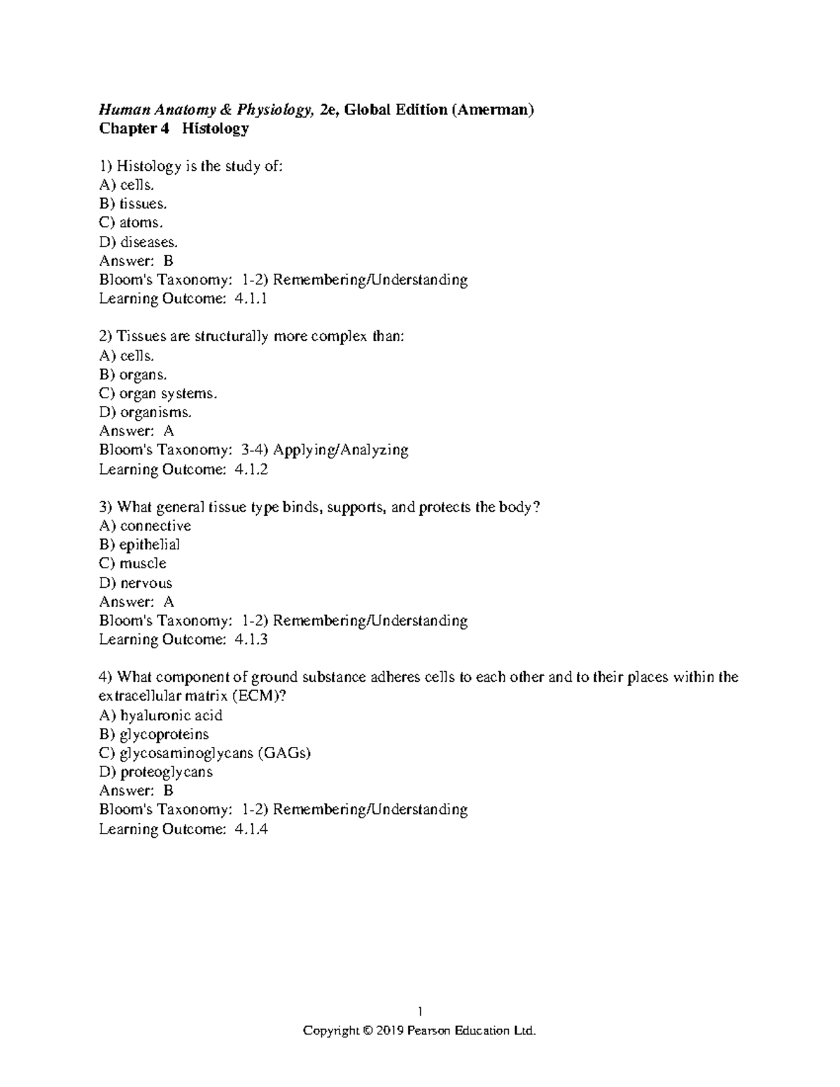 Ch 04 Test Bank - Histology Concepts & Questions for Anatomy - Studocu