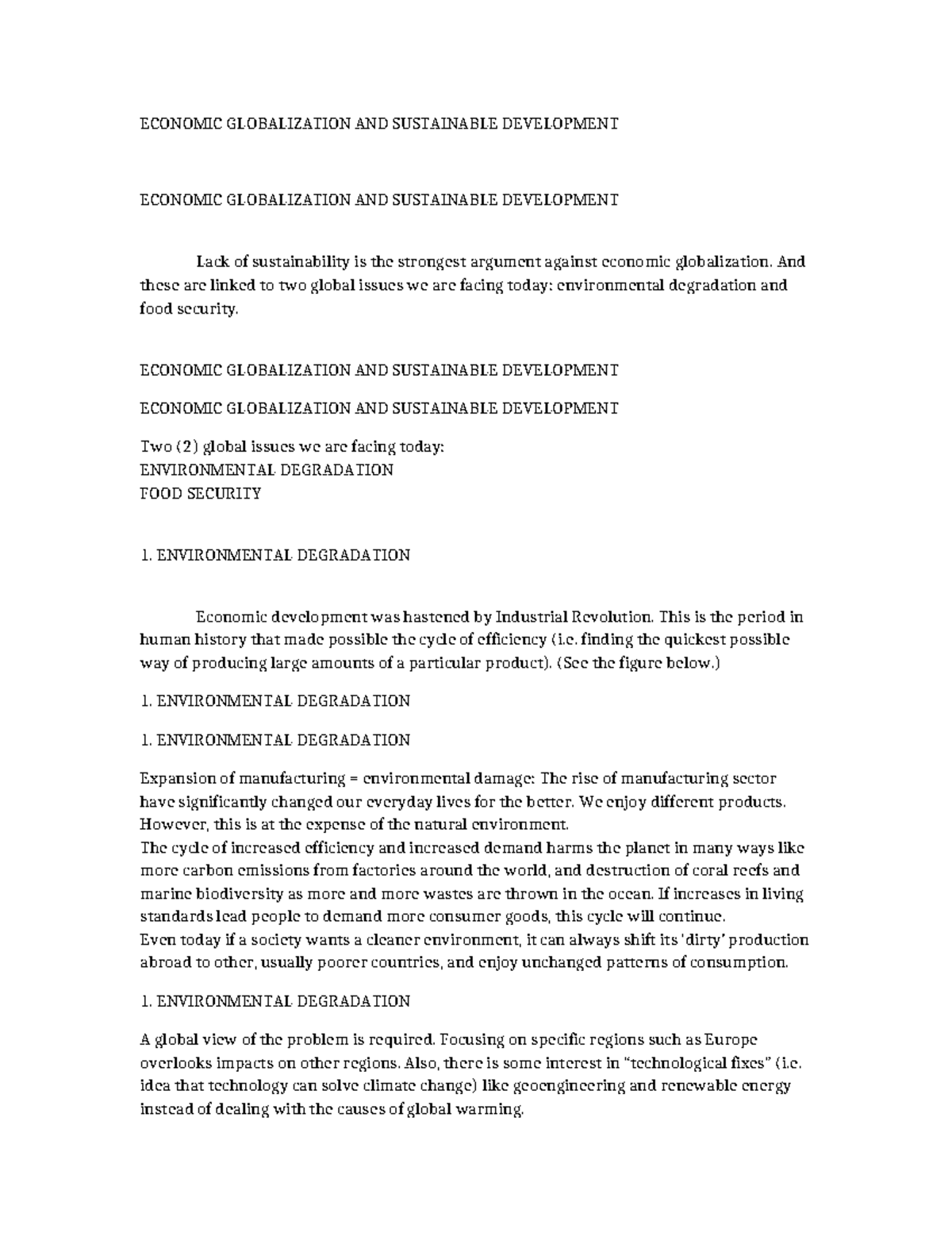 Structures OF Globalization - ECONOMIC GLOBALIZATION AND SUSTAINABLE ...