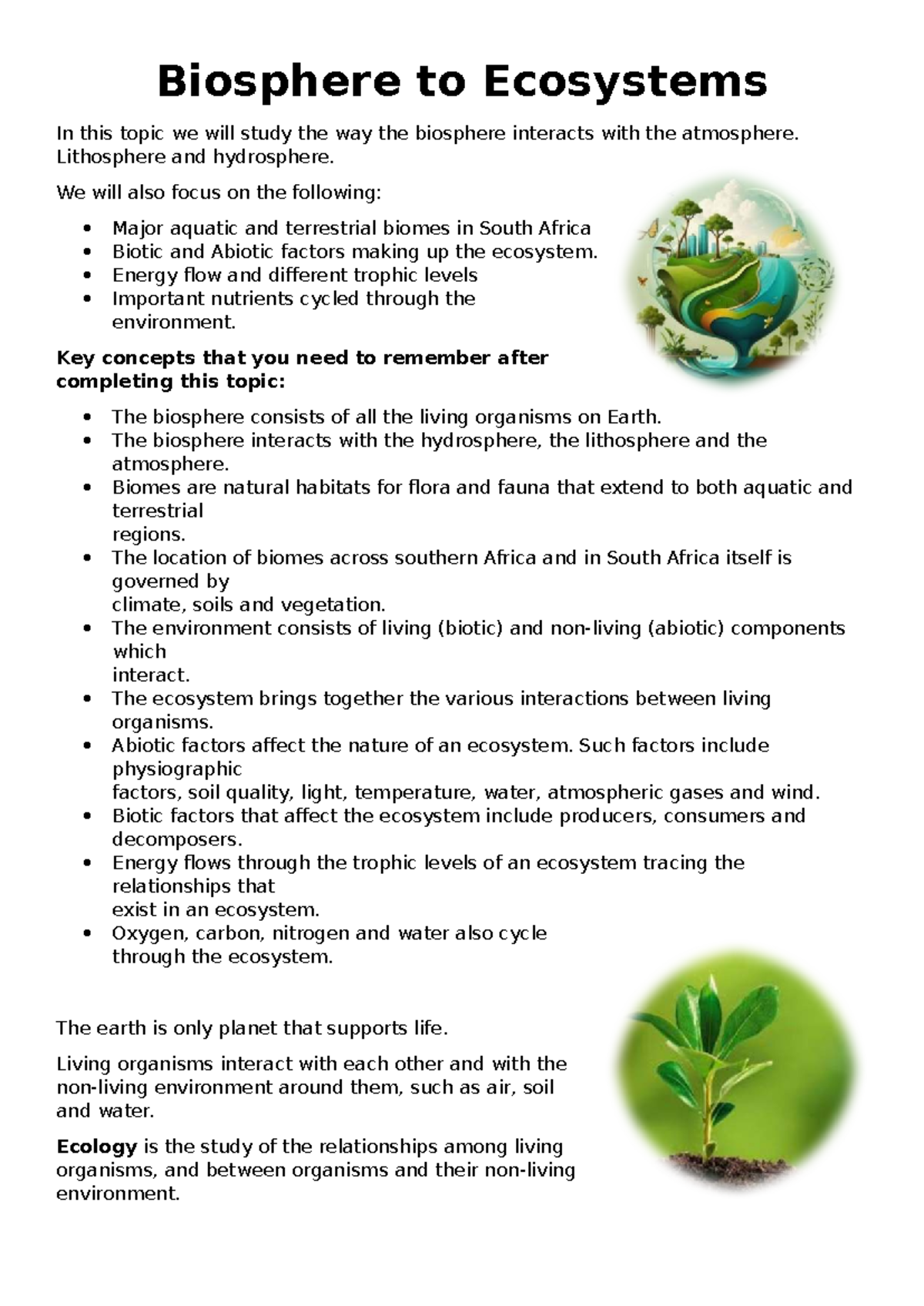Biosphere interactions and ecosystems: A study of South African biomes ...