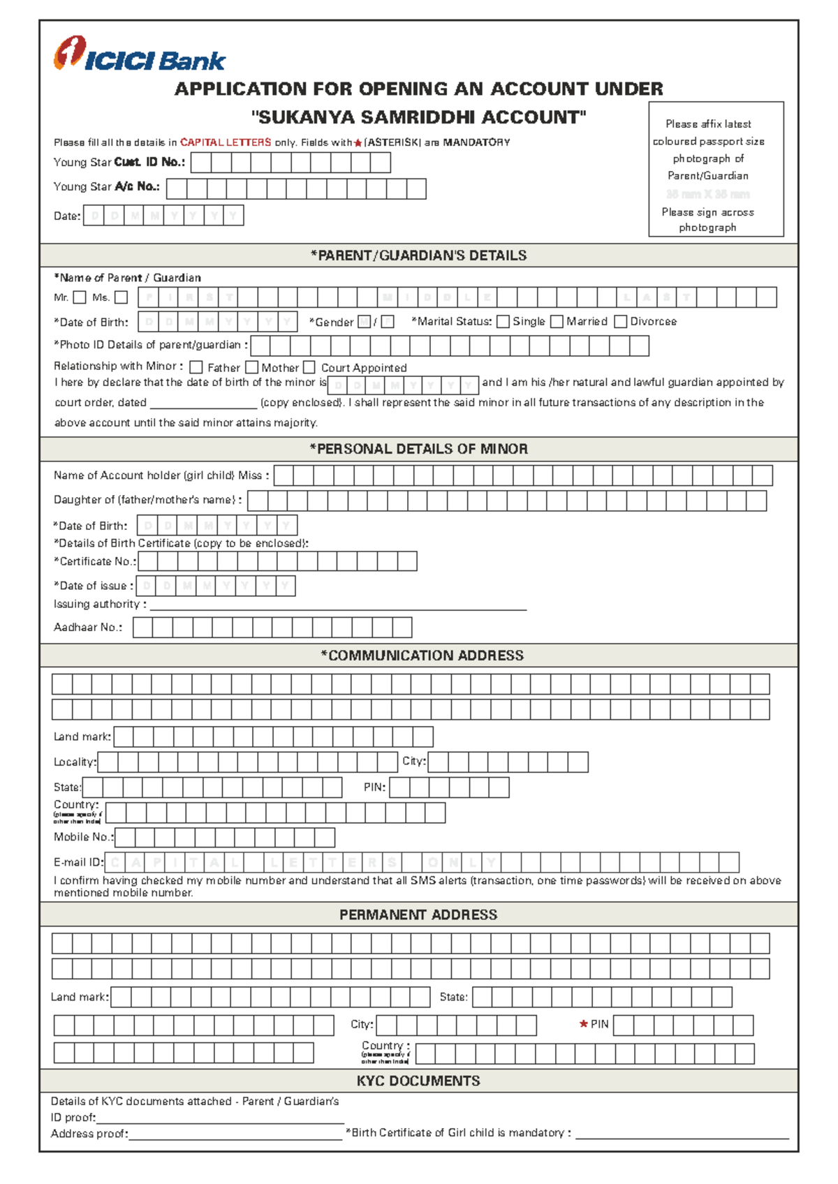 SSY Account Opening Form - Sukanya Samriddhi Scheme (ICICI Bank) - Studocu