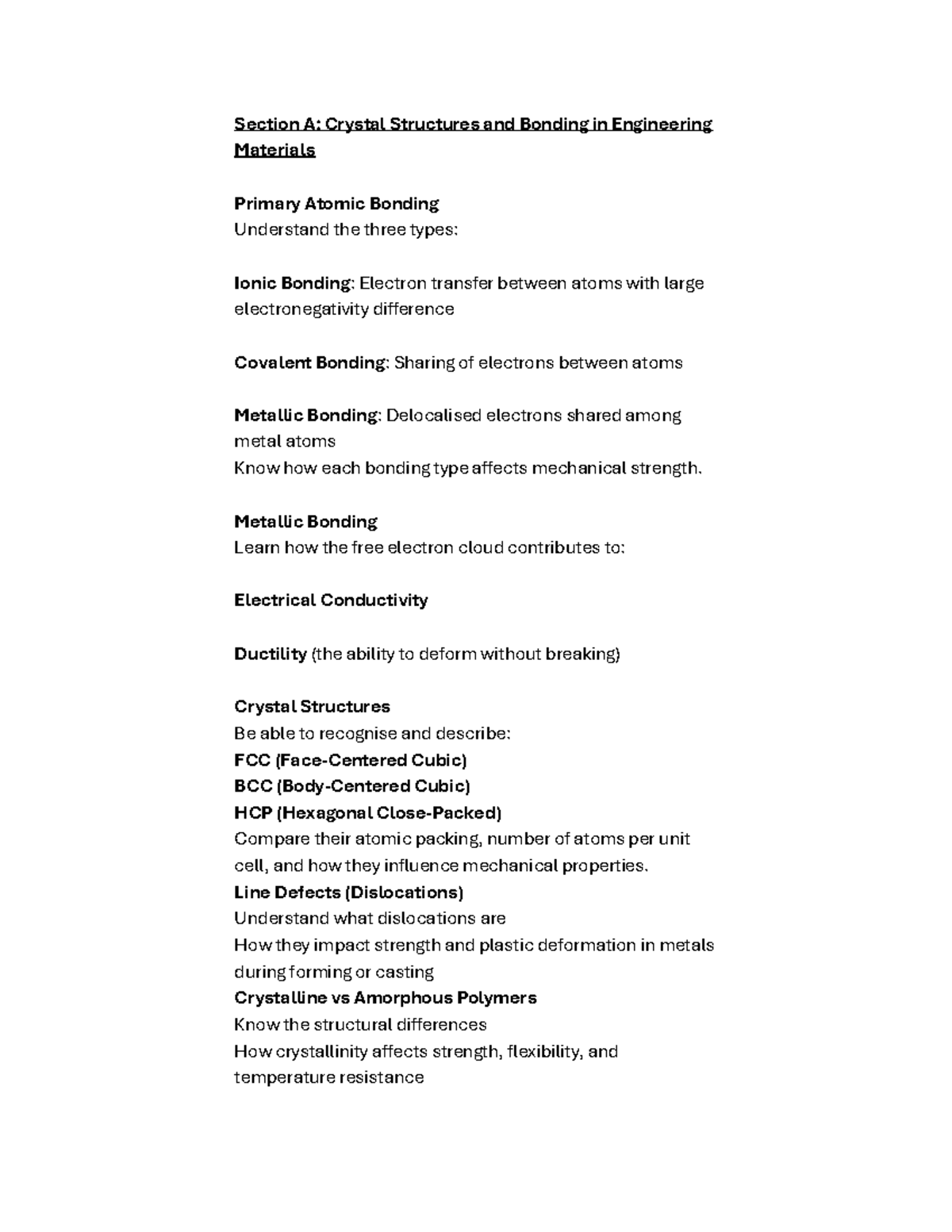 EMT 101: Crystal Structures & Bonding in Engineering Materials - Studocu