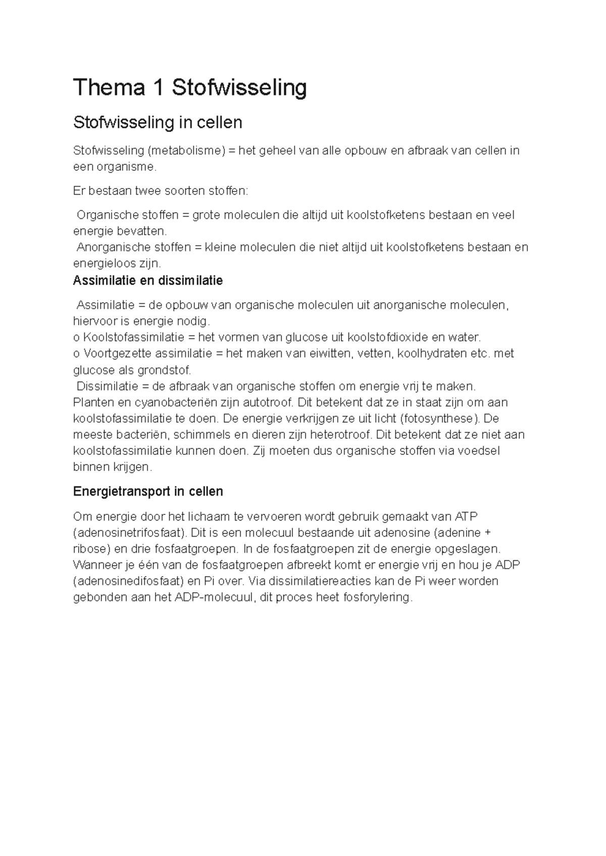 Stofwisseling H1: Inzicht in Metabolisme en Enzymwerking - Studeersnel