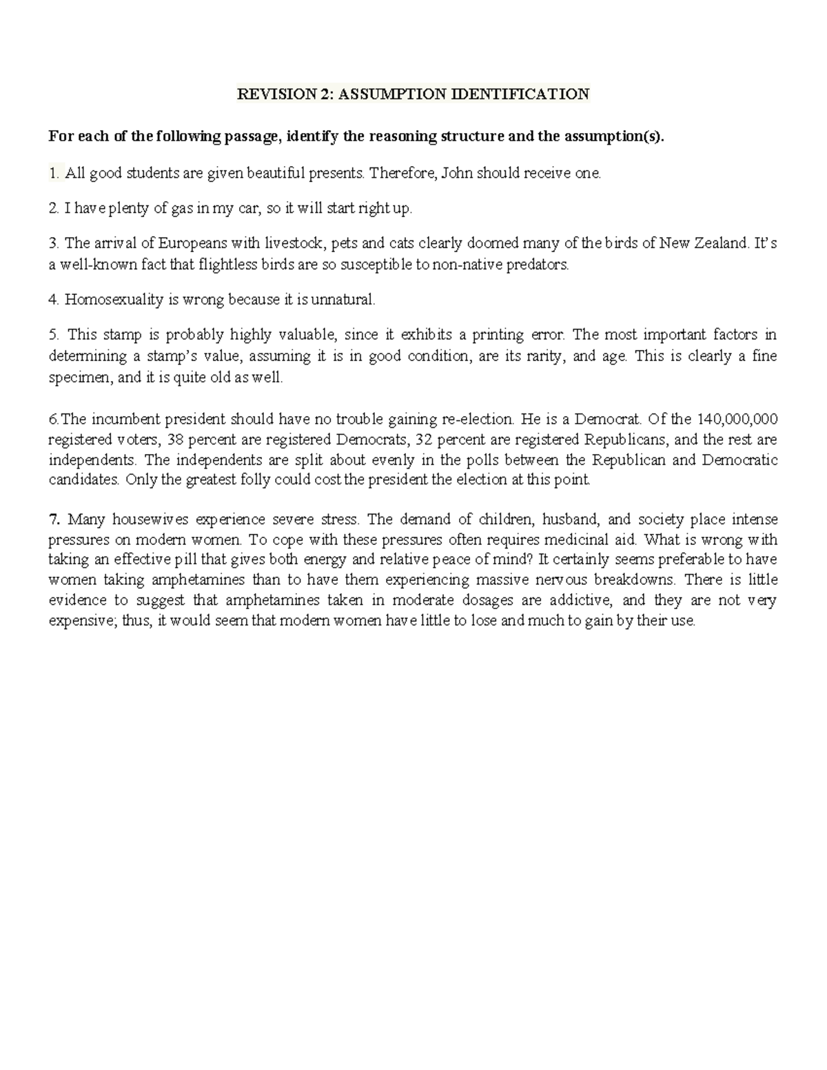 Assumptions identification practice - REVISION 2: ASSUMPTION ...