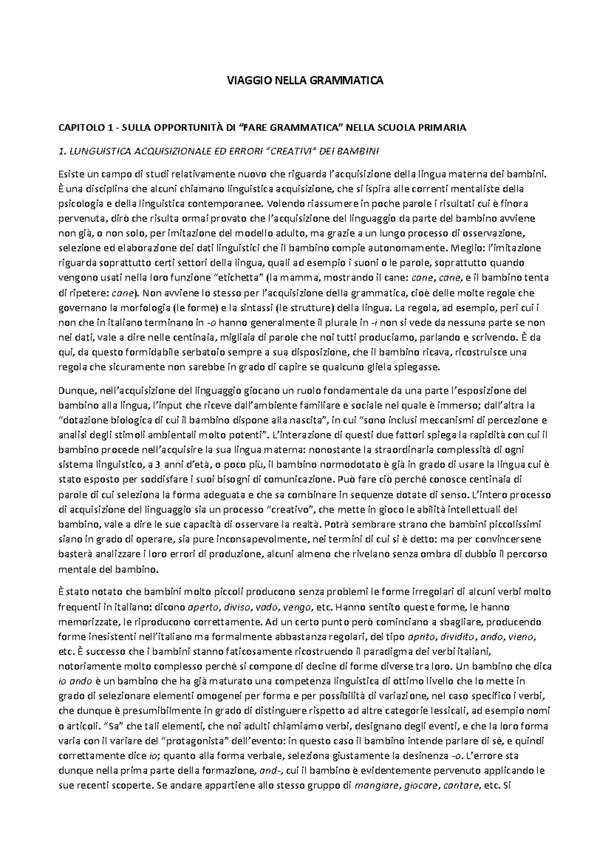 Viaggio nella Grammatica: Percorsi per la Scuola Primaria - Studocu