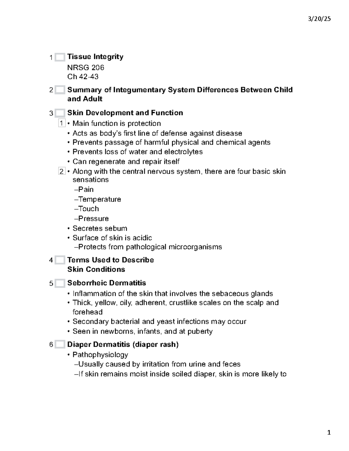 Tissue Integrity and Skin Conditions Overview - NRSG 206 Ch 42-43 - 3 ...