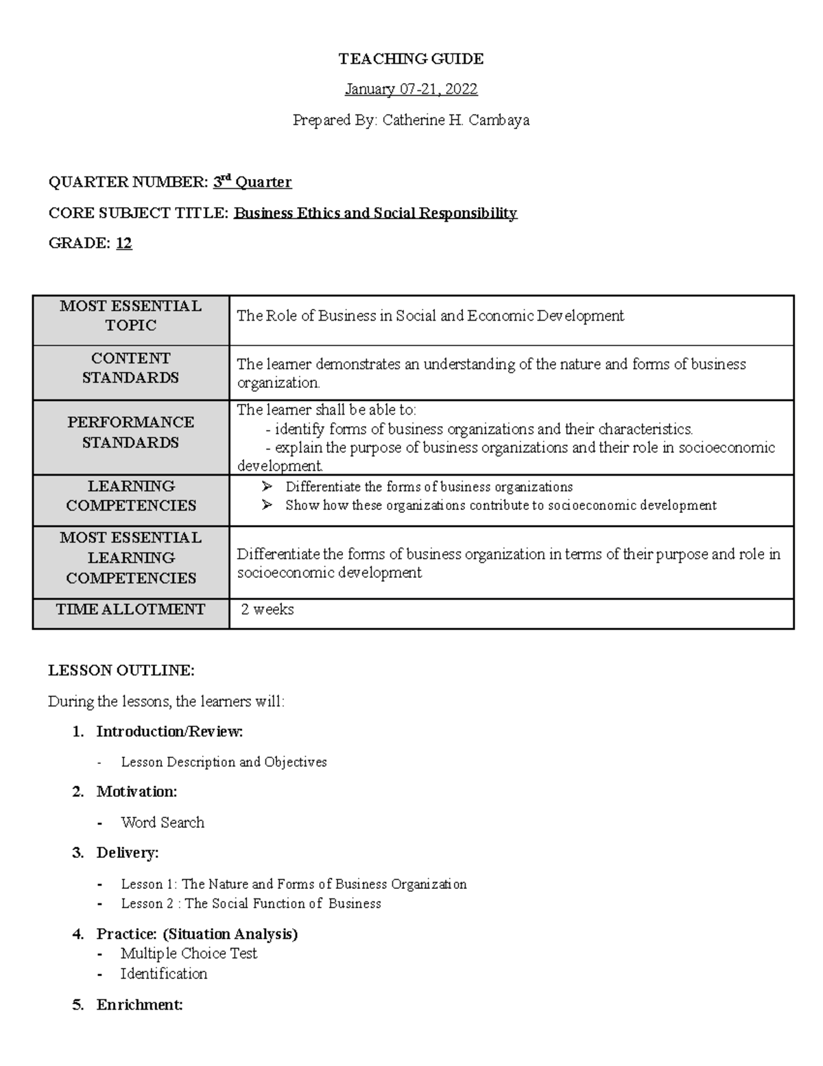 Business Ethics and Social Responsibility (Grade 12, 3rd Quarter) - Studocu