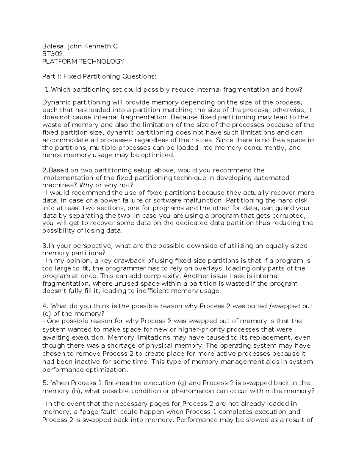 05 Activity 1 - Fixed vs Dynamic Partitioning in TECH Platform - Studocu