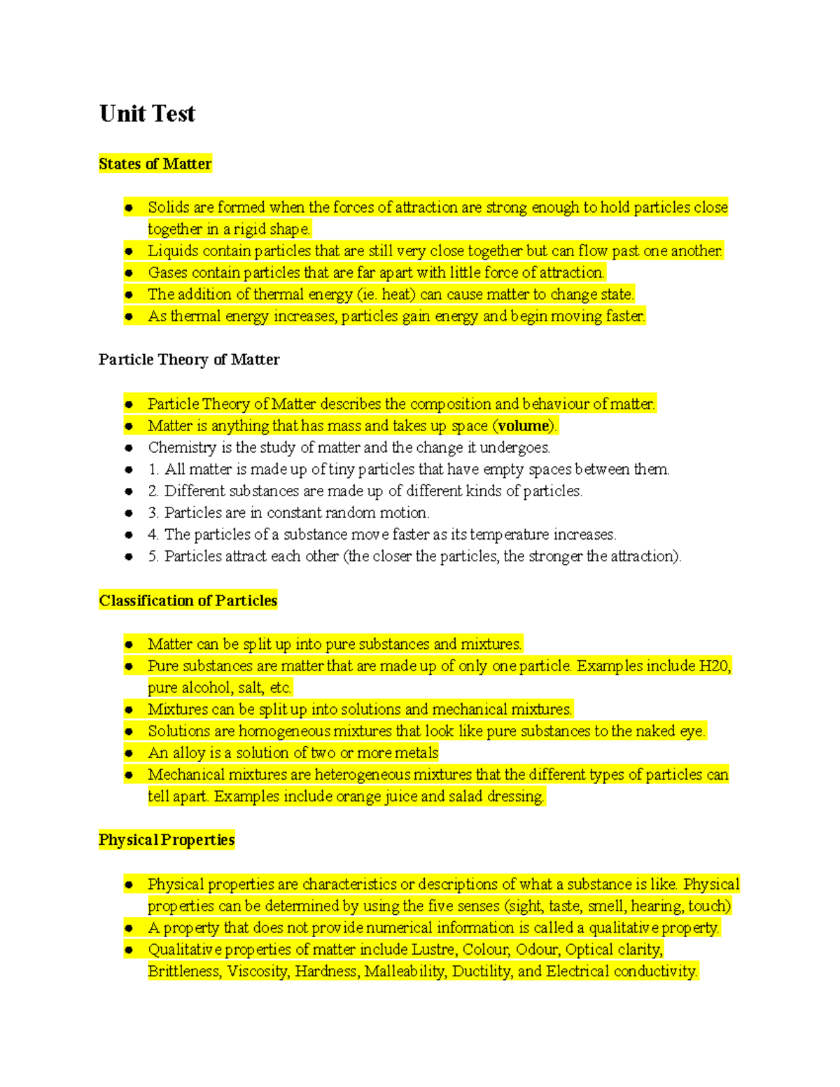 Unit Test: States of Matter and Particle Theory (Chem 101) - Studocu