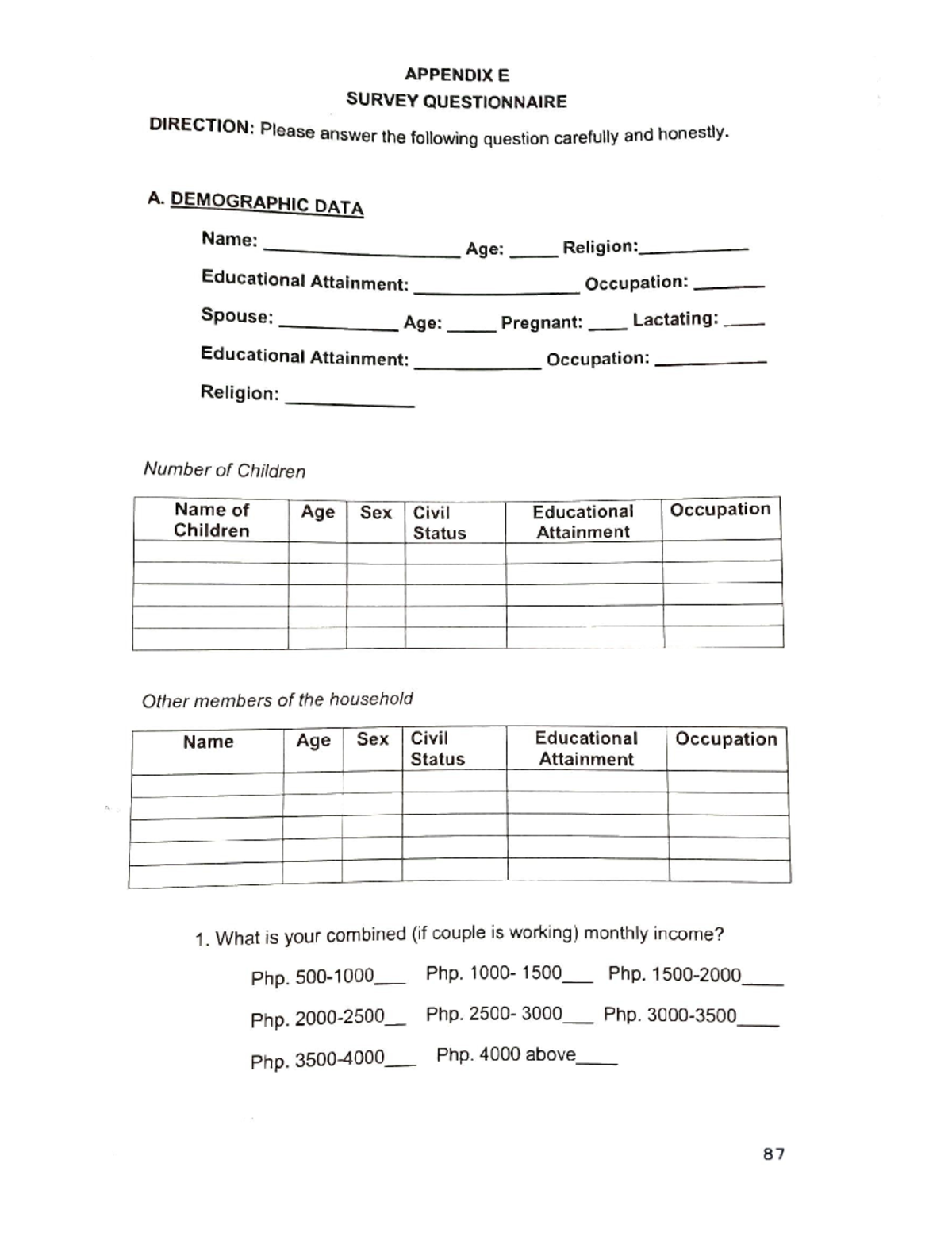 BSN Survey Questionnaire: Community Health and Demographics Analysis ...