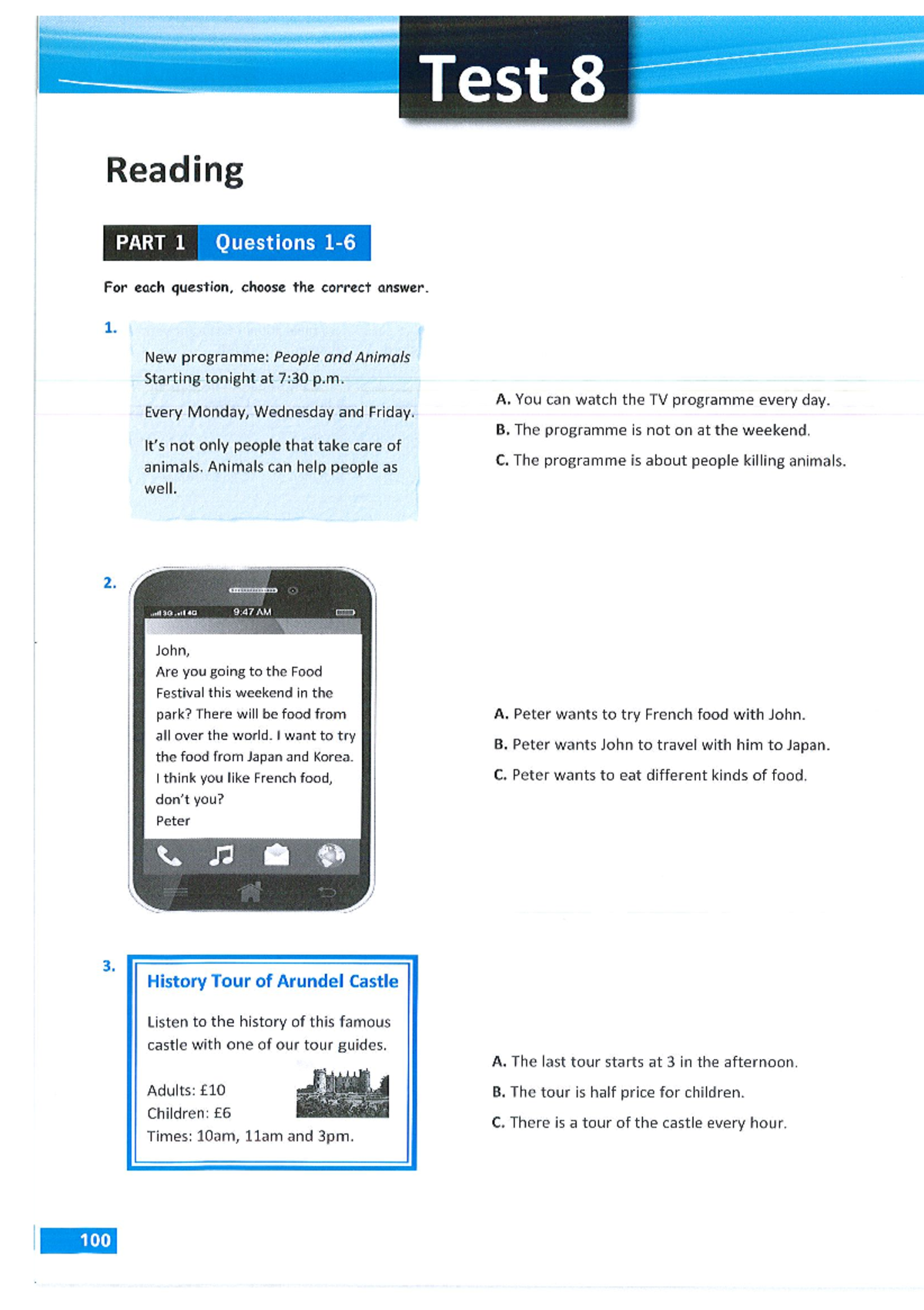 Reading Test 8: Practice Questions and Answers - Studocu