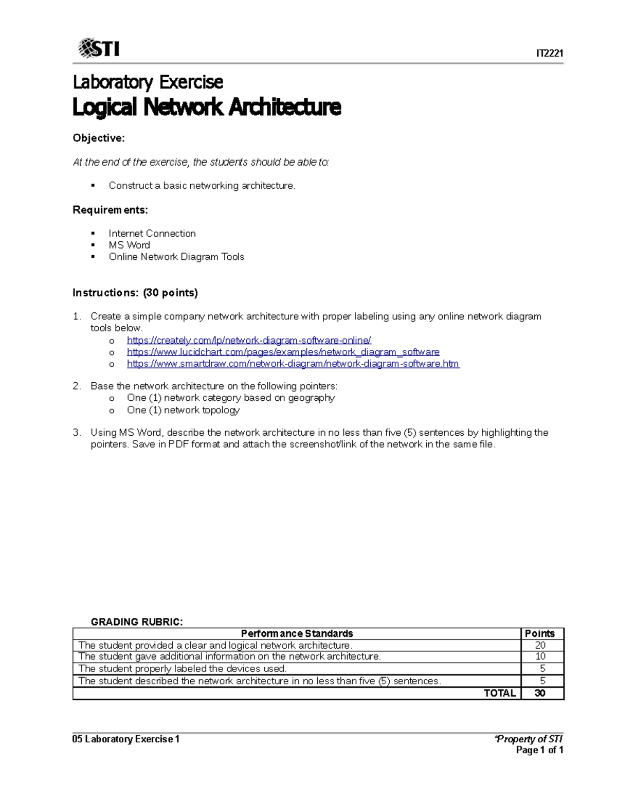 05 IT Lab Exercise 1: Logical Network Architecture Guide - Studocu