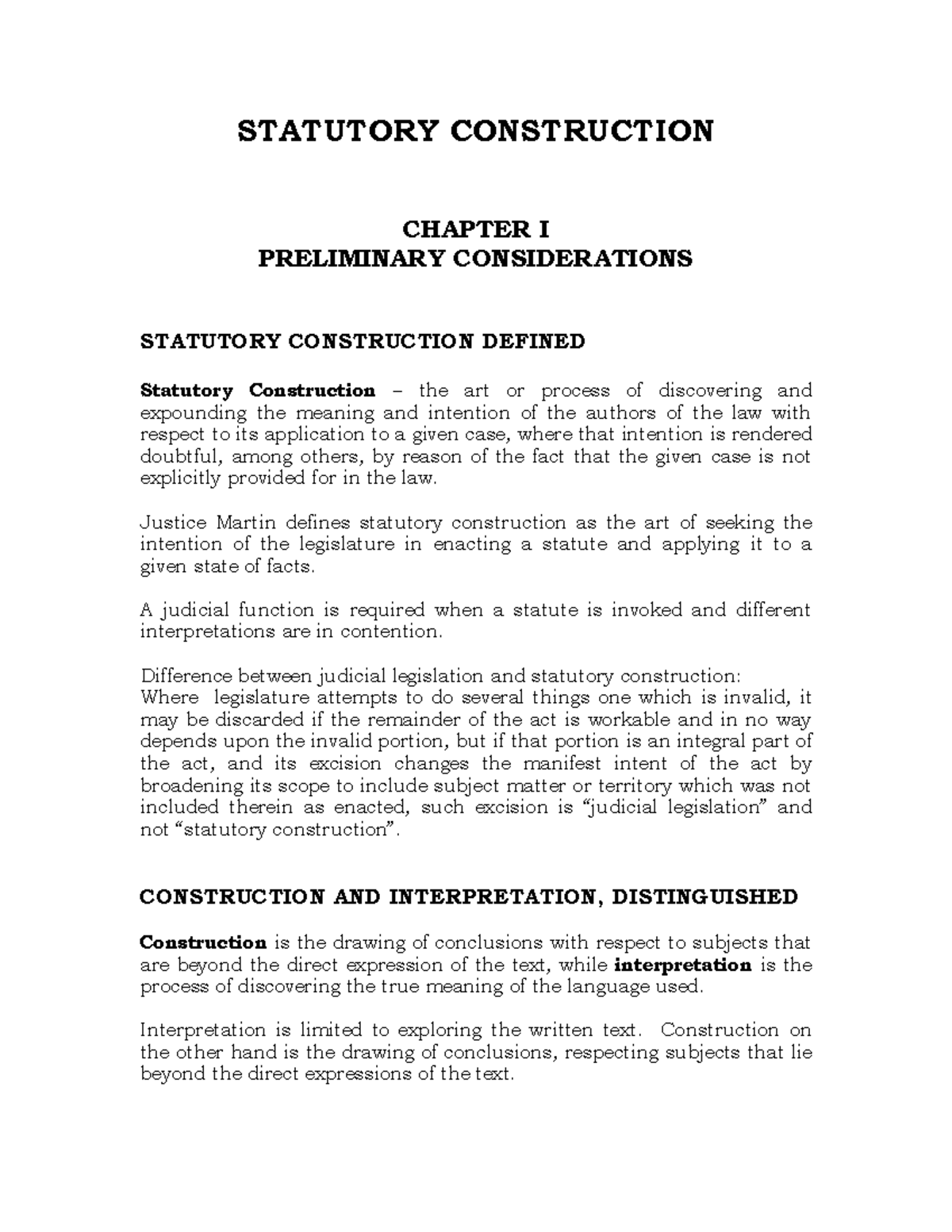 STAT 101: Summary Notes on Statutory Construction Principles - Studocu