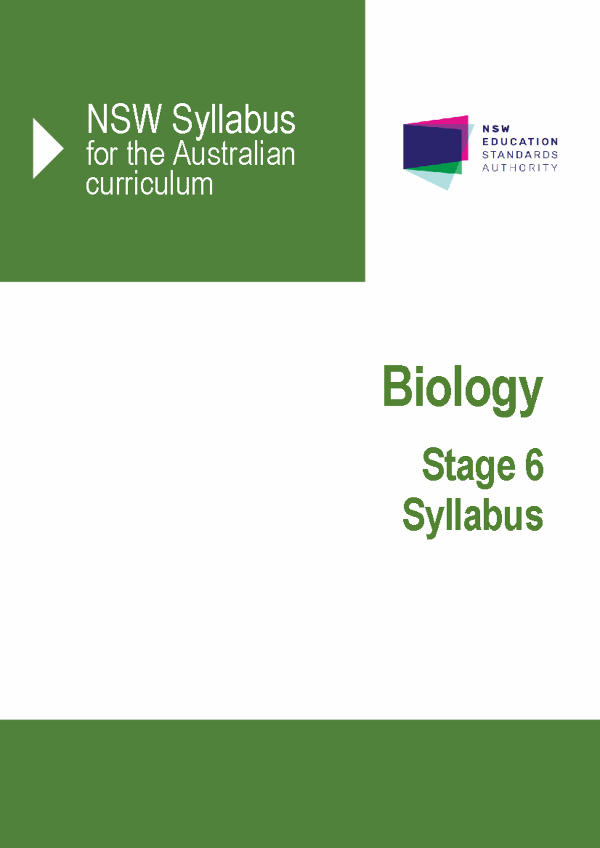 NSW Stage 6 Biology Syllabus Overview and Key Information - Studocu