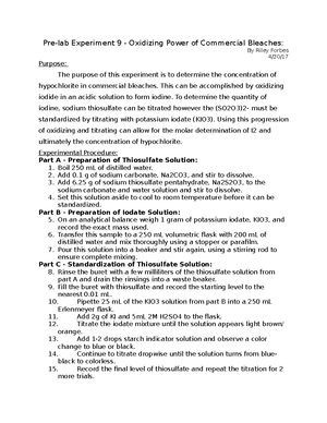 EXP 3 POST LAB - Experiment 3 post lab - CHEM 1450 Experiment 3 Post-Lab Name: - Studocu