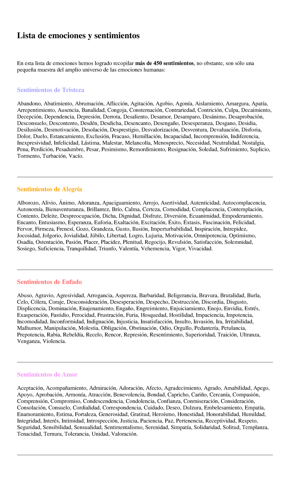 Lista de Emociones y Sentimientos: Más de 450 Ejemplos - Studocu
