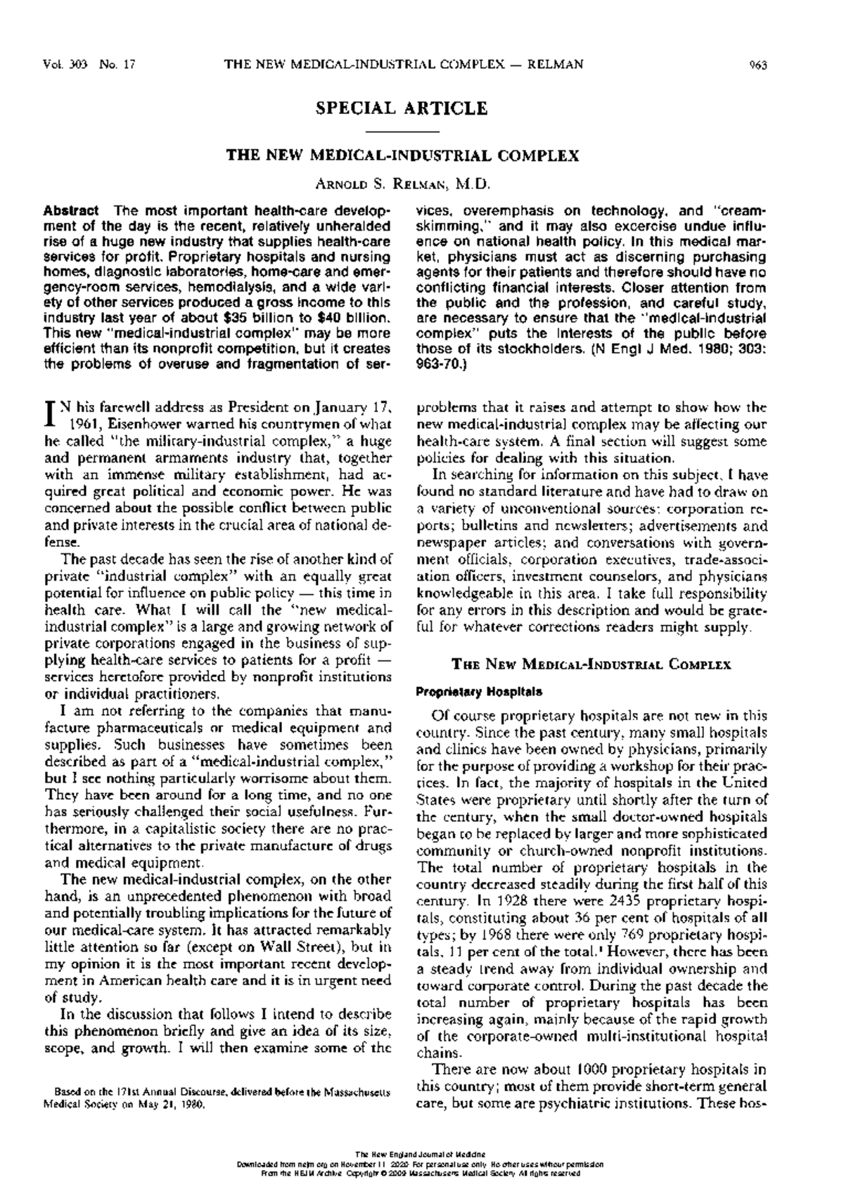 The New Medical-Industrial Complex: Impacts on Healthcare Policy - Studocu