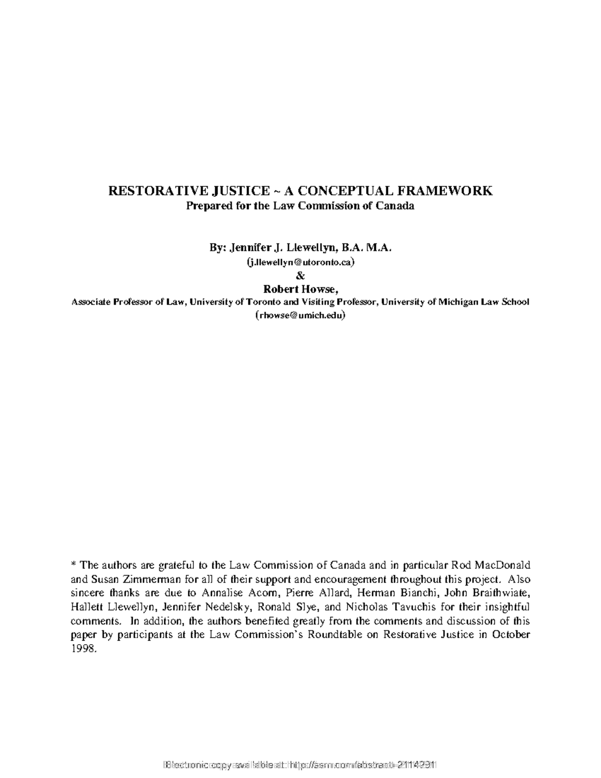 Restorative Justice: A Conceptual Framework for Law (LAW 101) - Studocu
