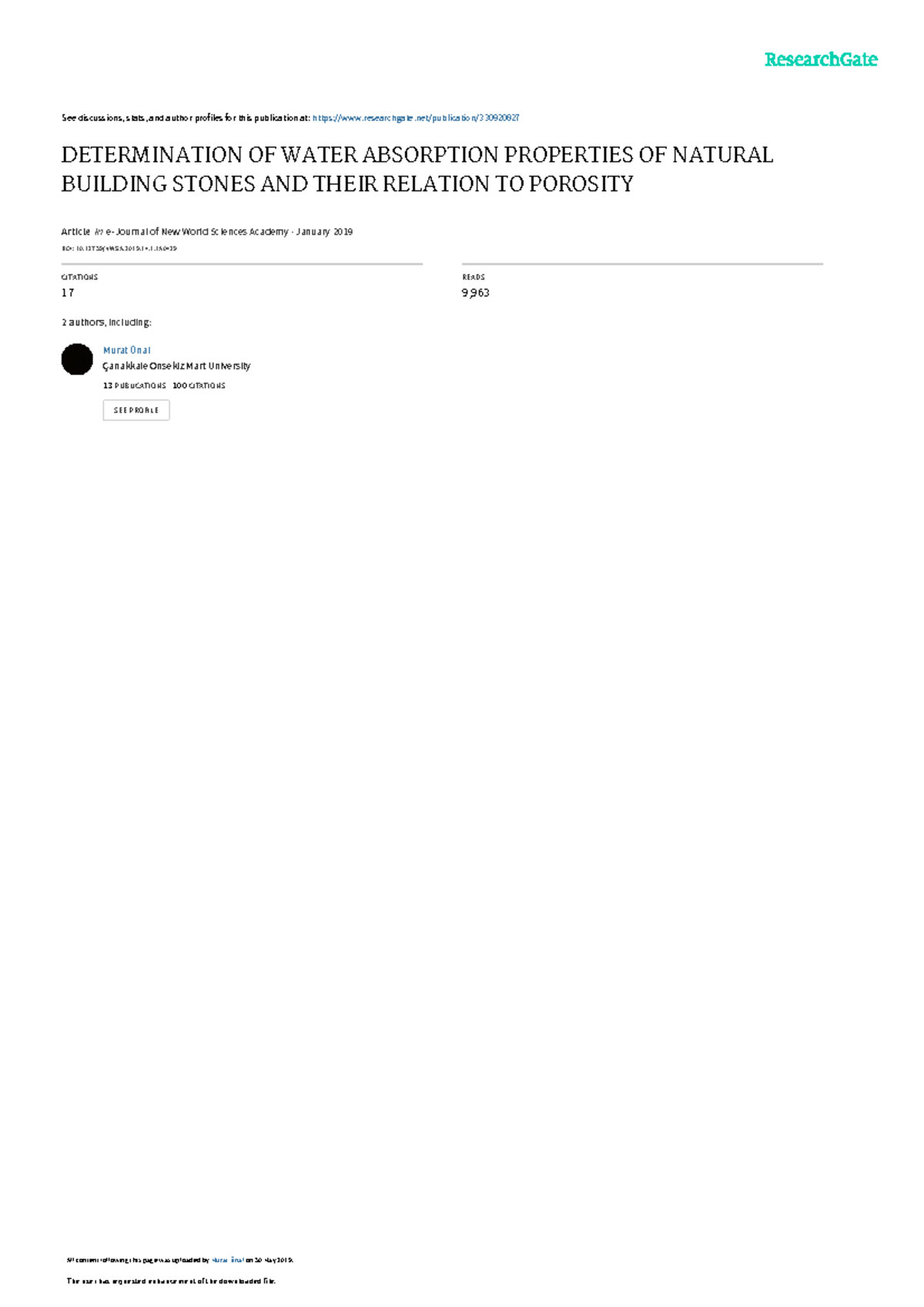 Determination of Water Absorption Properties of Natural Stones (ENGS ...