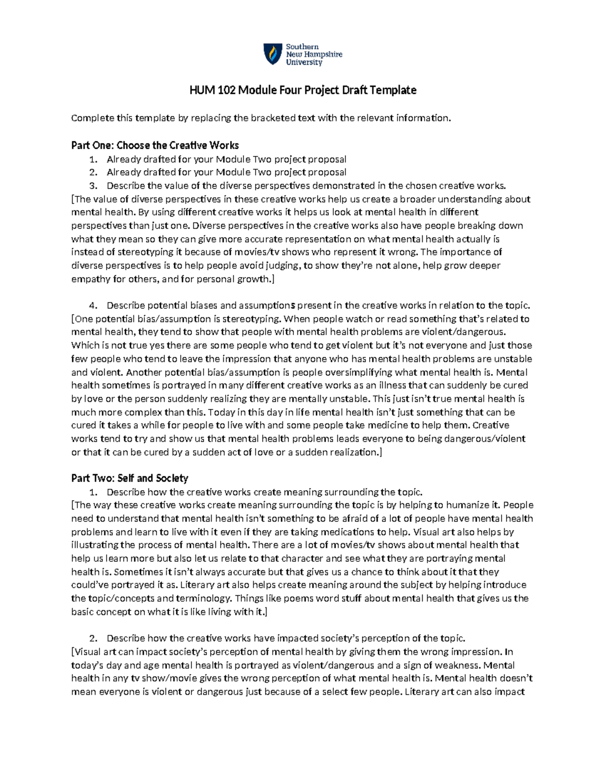HUM 102 Module Four Project Draft: Exploring Mental Health Perspectives ...