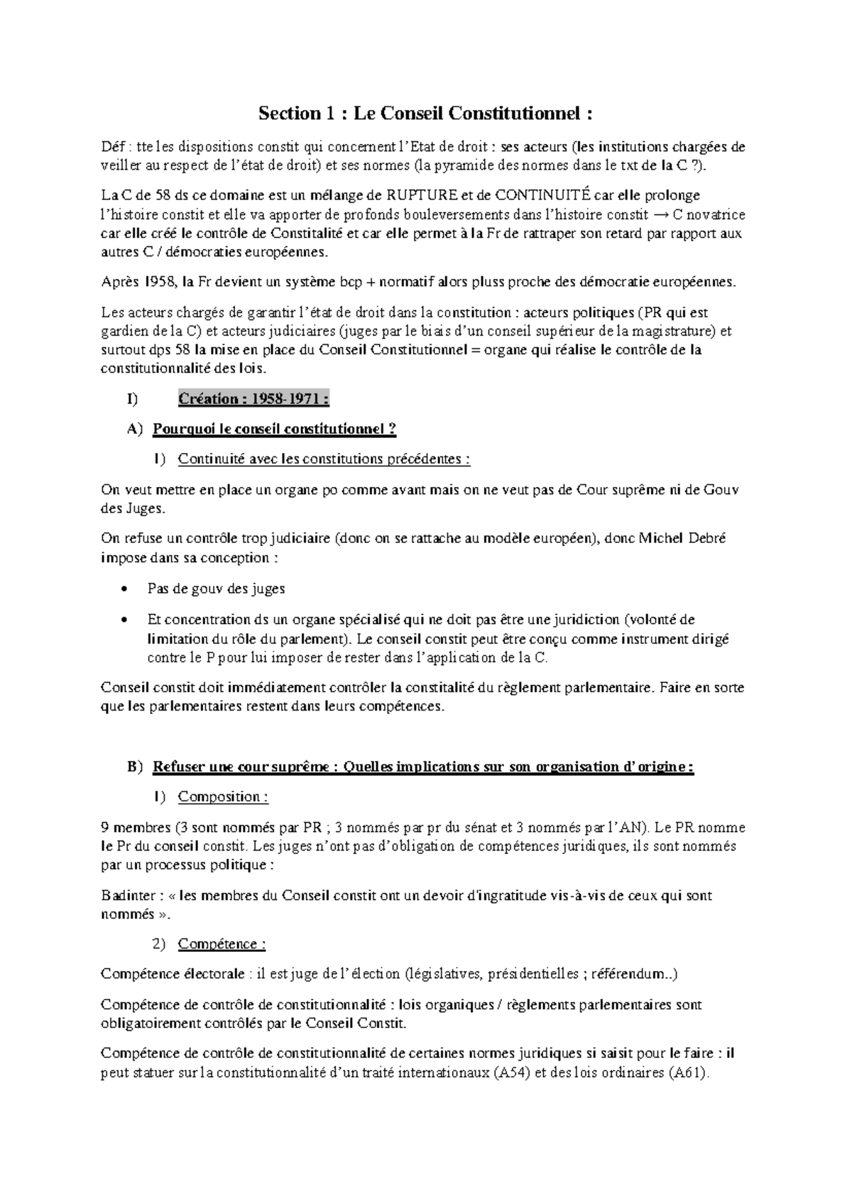 Fiche révision sur le conseil constit - Section 1 : Le Conseil ...