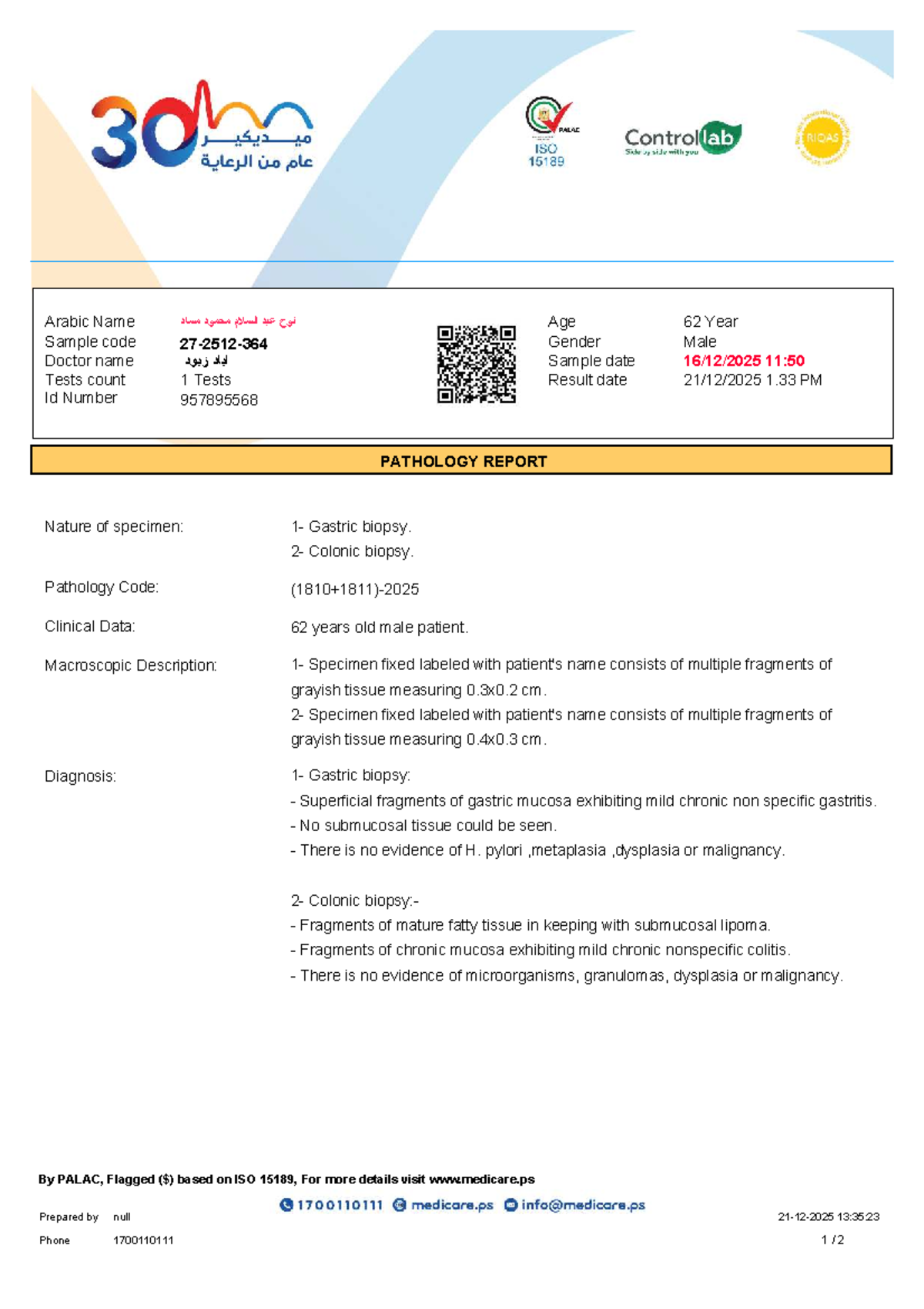 Pathology Report: Gastric & Colonic Biopsy Results (ID: 957895568 ...