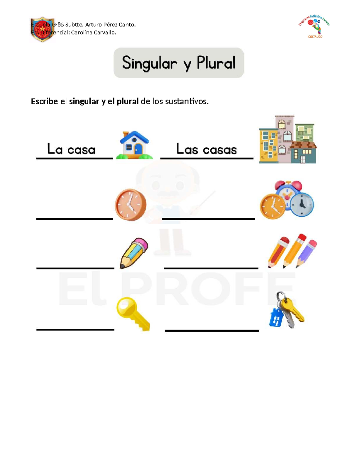 Escribe el singular y el plural de los sustantivos - Lenguaje y ...