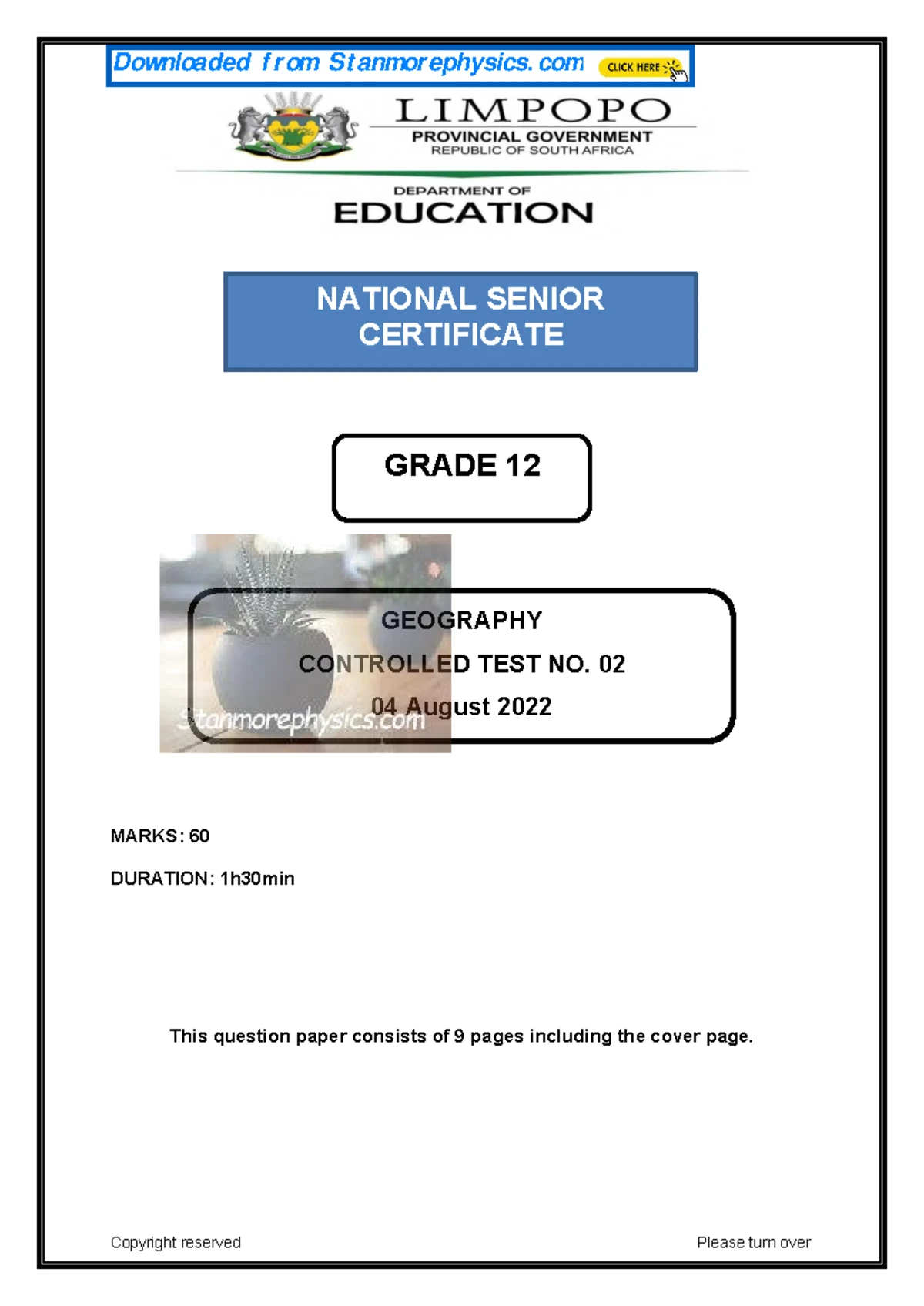 2024 LP GEOG 12 T1 Mapwork QP - VHEMBE WEST DISTRICT MARKS: 60 DURATION ...